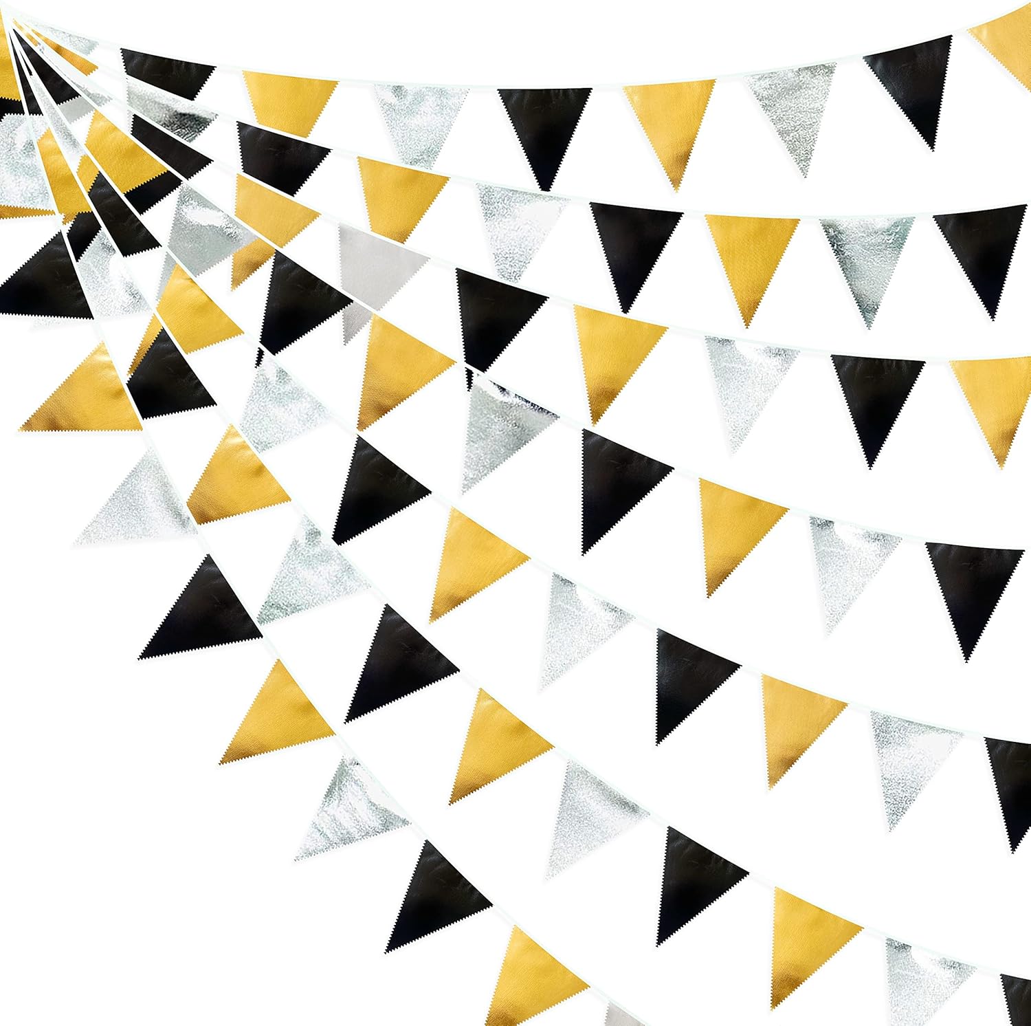 Amazon.com: Black Gold Silver Party Decoration Triangle Pennant Banner ...