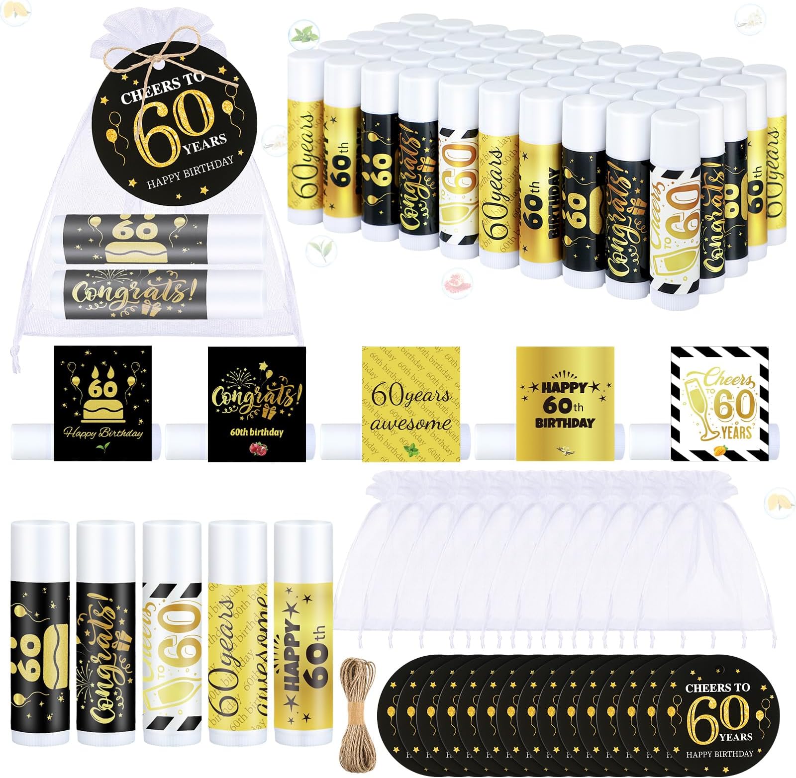 Amazon.com : Heigble 50 Sets 60th Birthday Favors Lip Balm Gifts Bulk ...