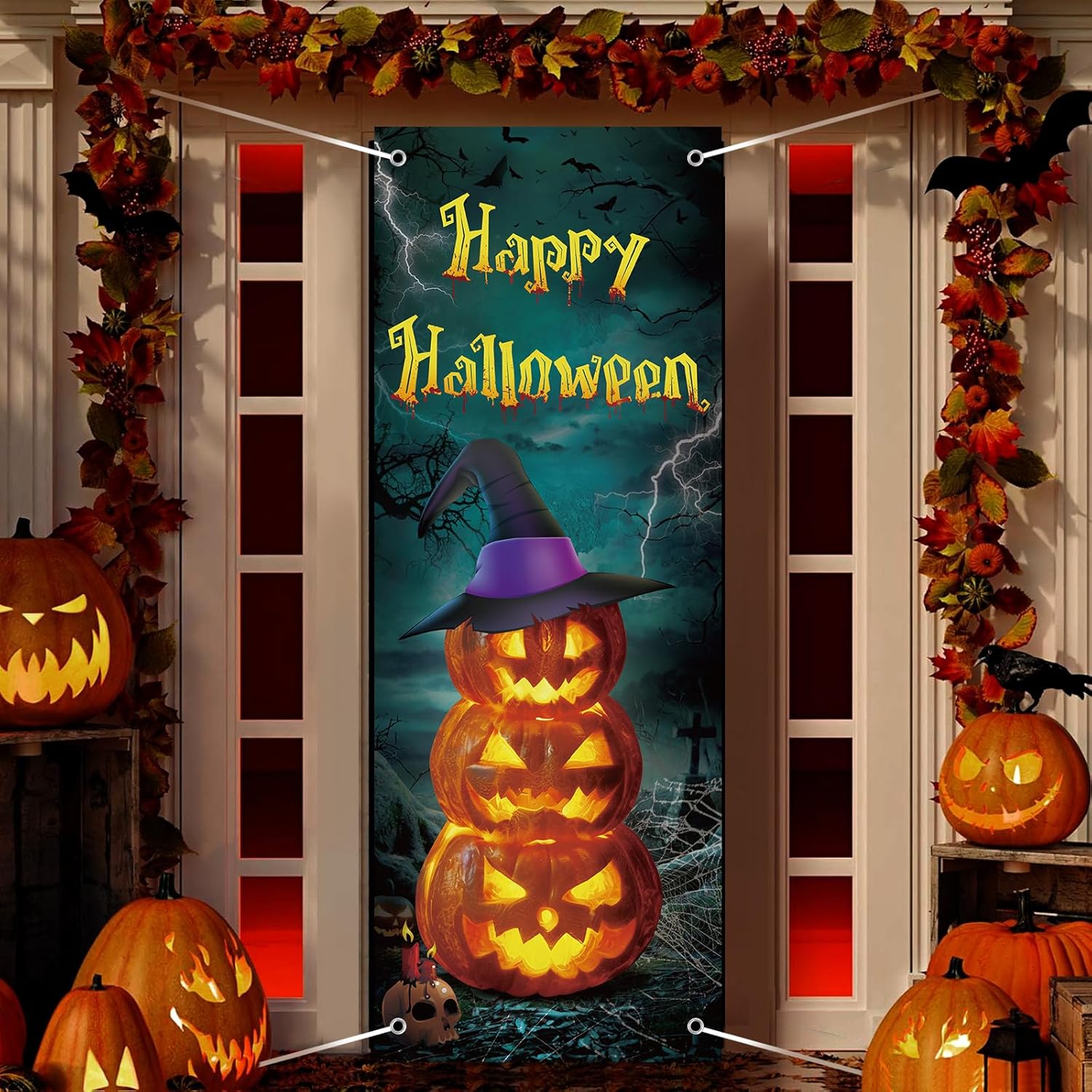Amazon.com: Adecortalk Happy Halloween Door Cover Door Decorations 27”x ...