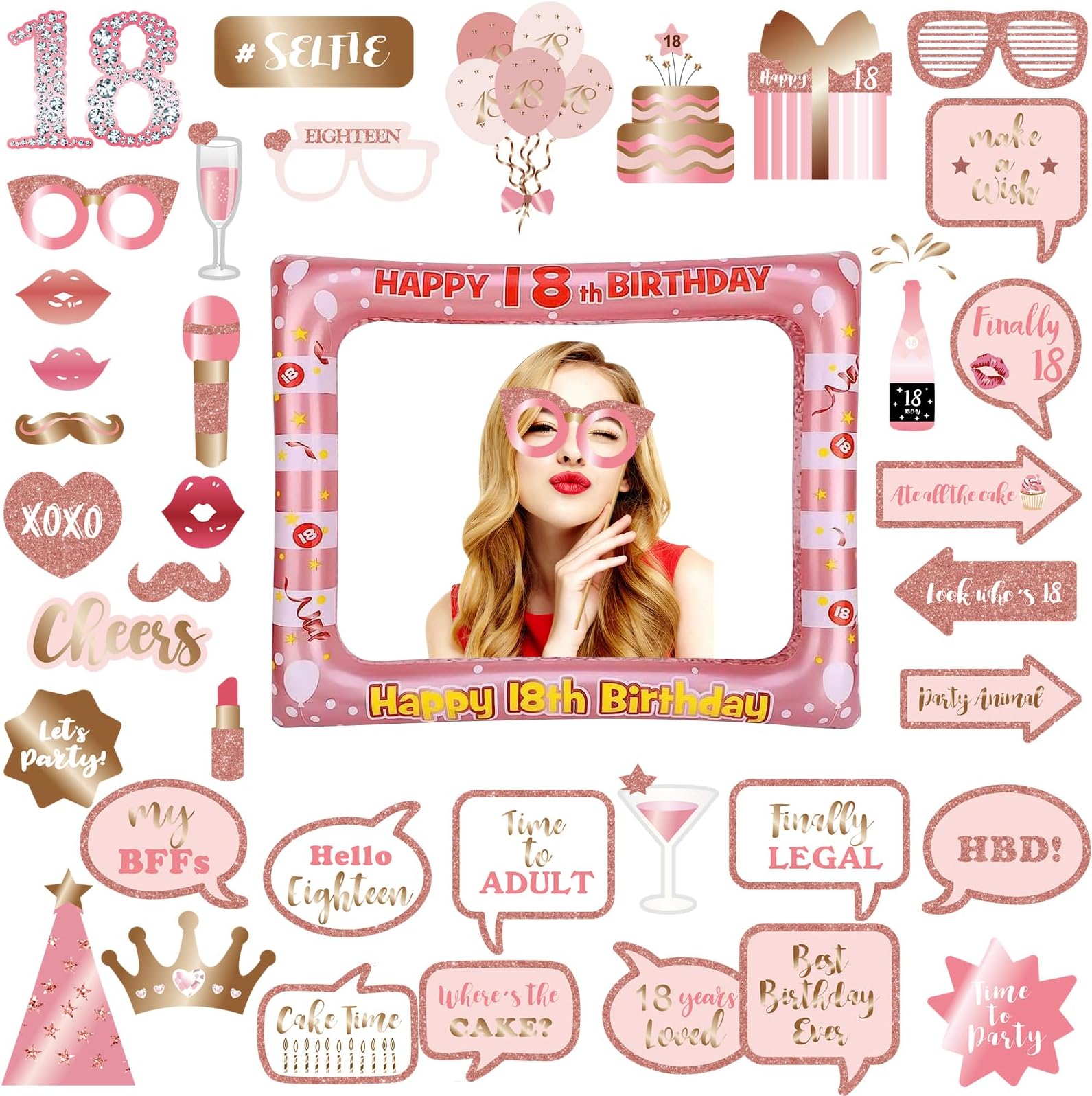 18th Birthday Decorations Girls Boys,Rose Gold Inflatable Selfie Frame ...