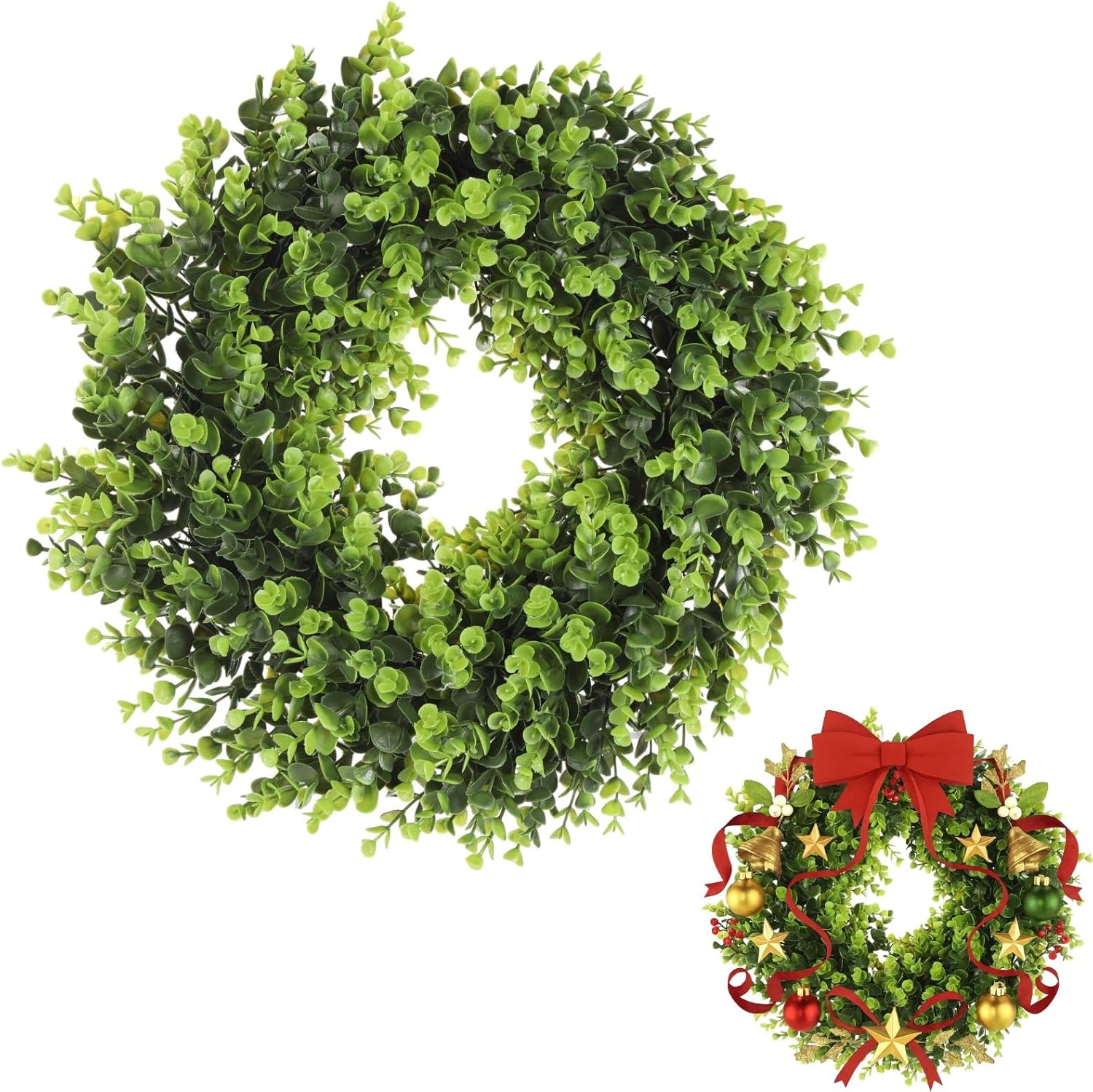 Amazon.com: 20 in Front Door Wreath, Artificial Green Wreaths with ...