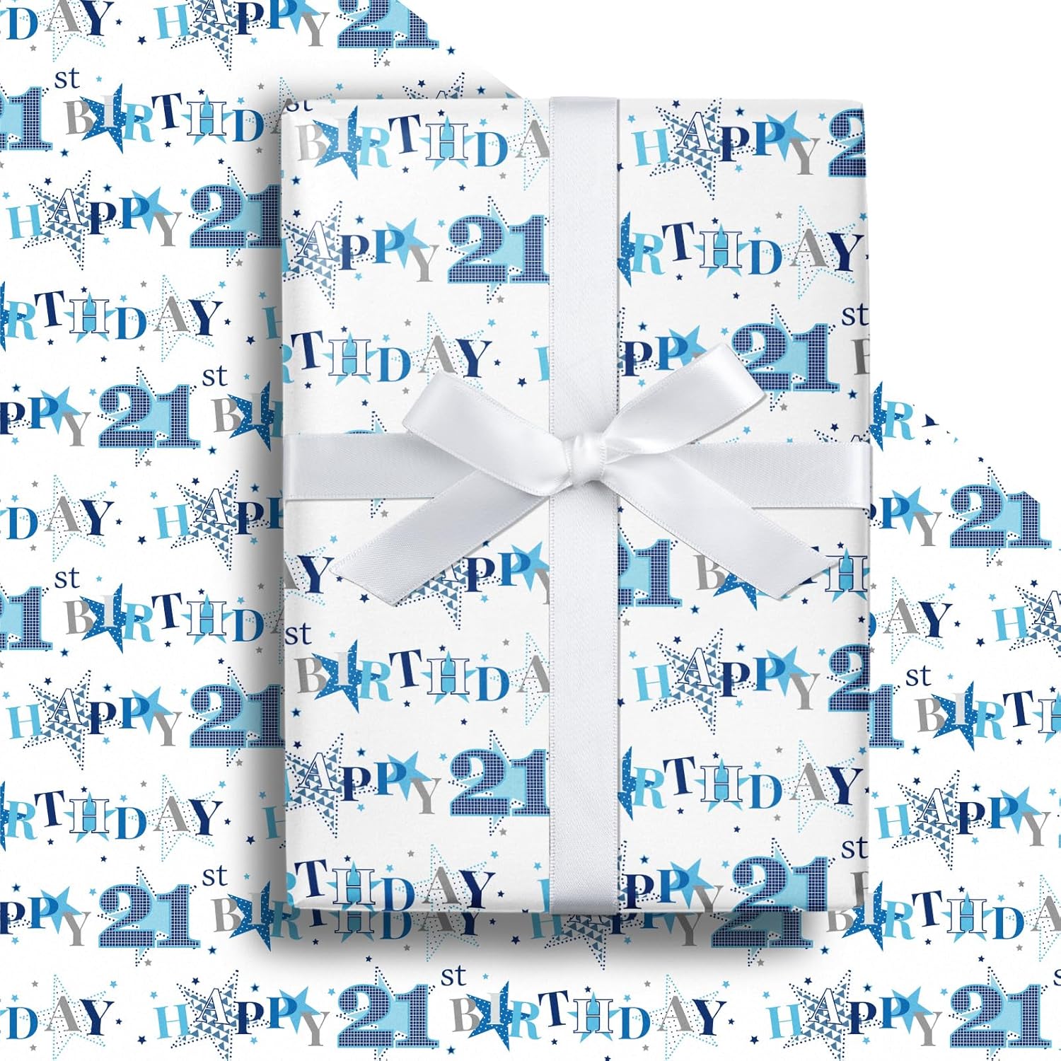 Amazon.com: LeZakaa 21st Birthday Wrapping Paper Roll - Blue Happy 21st Birthday With Heart Gift ...