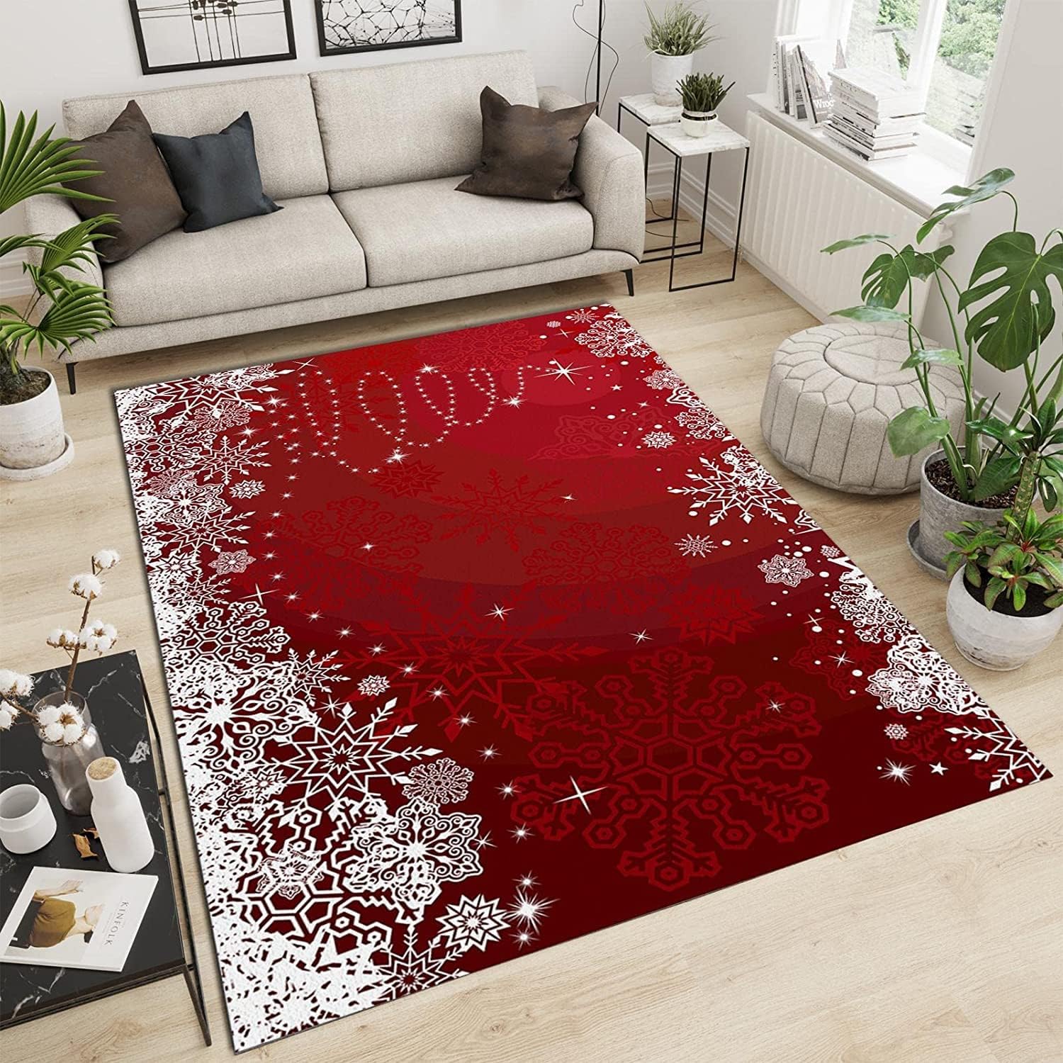 Amazon.com: HONGXIU Christmas Red Area Rugs, 4x6ft,Christmas Tree and ...