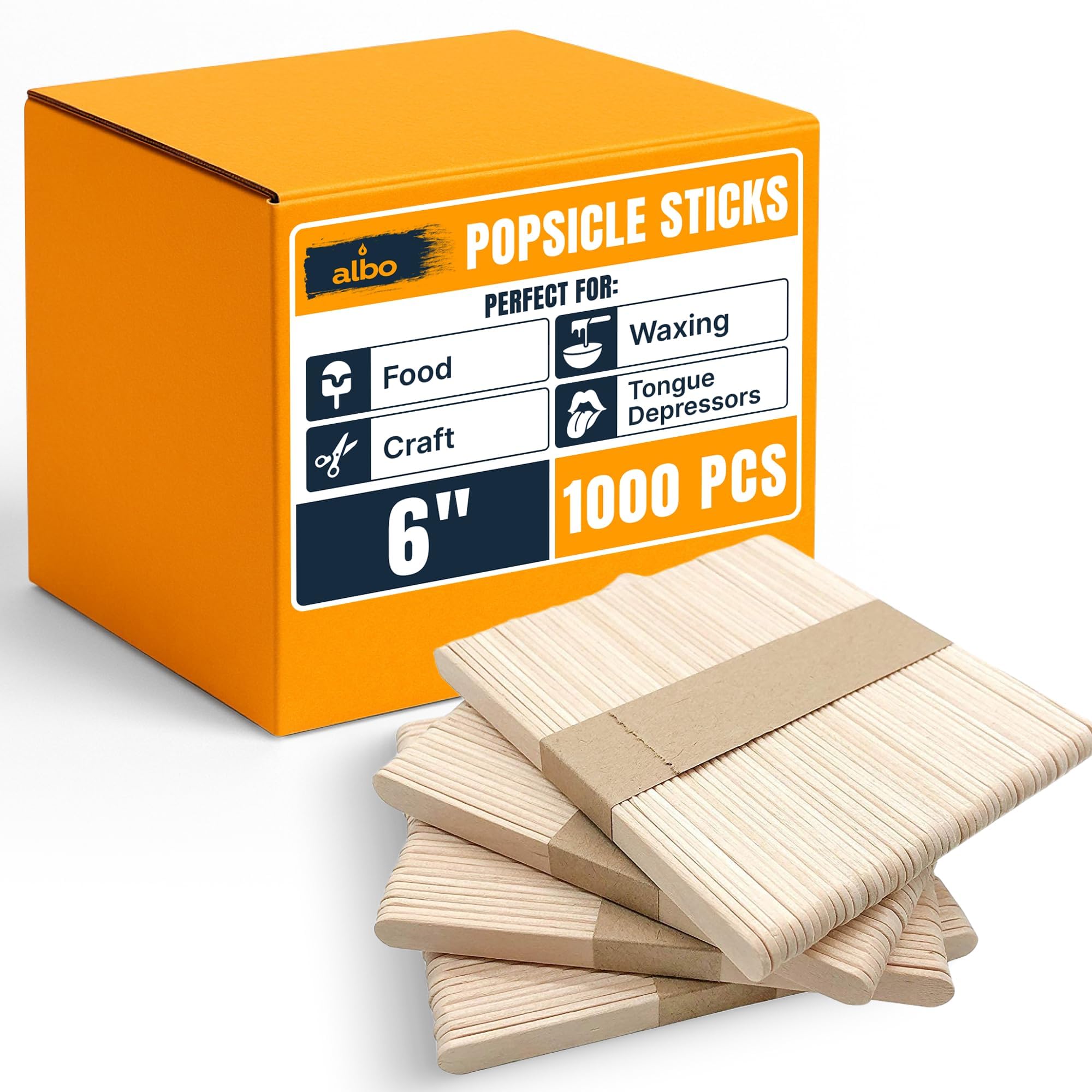 Snapklik.com : ALBO 1000 Pack 6" Wood Popsicle Sticks Food-Safe Ice ...