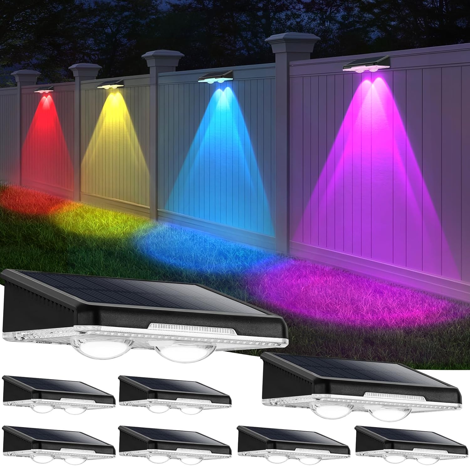 Solar Fence Lights Outdoor 8-Pack, Waterproof Solar Powered LED Fence ...