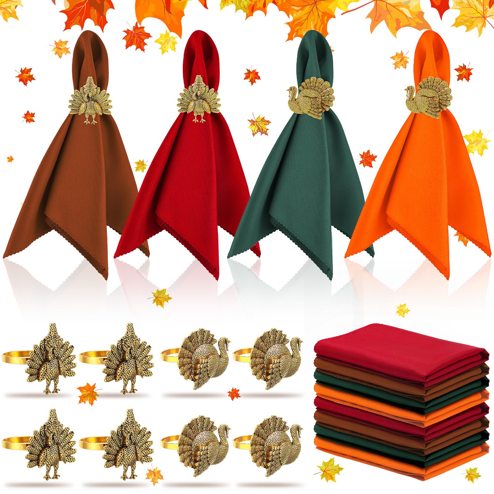 Amazon.com: 16 Pcs Fall Thanksgiving Napkin Ring Set 8 Pcs Napkin Rings ...
