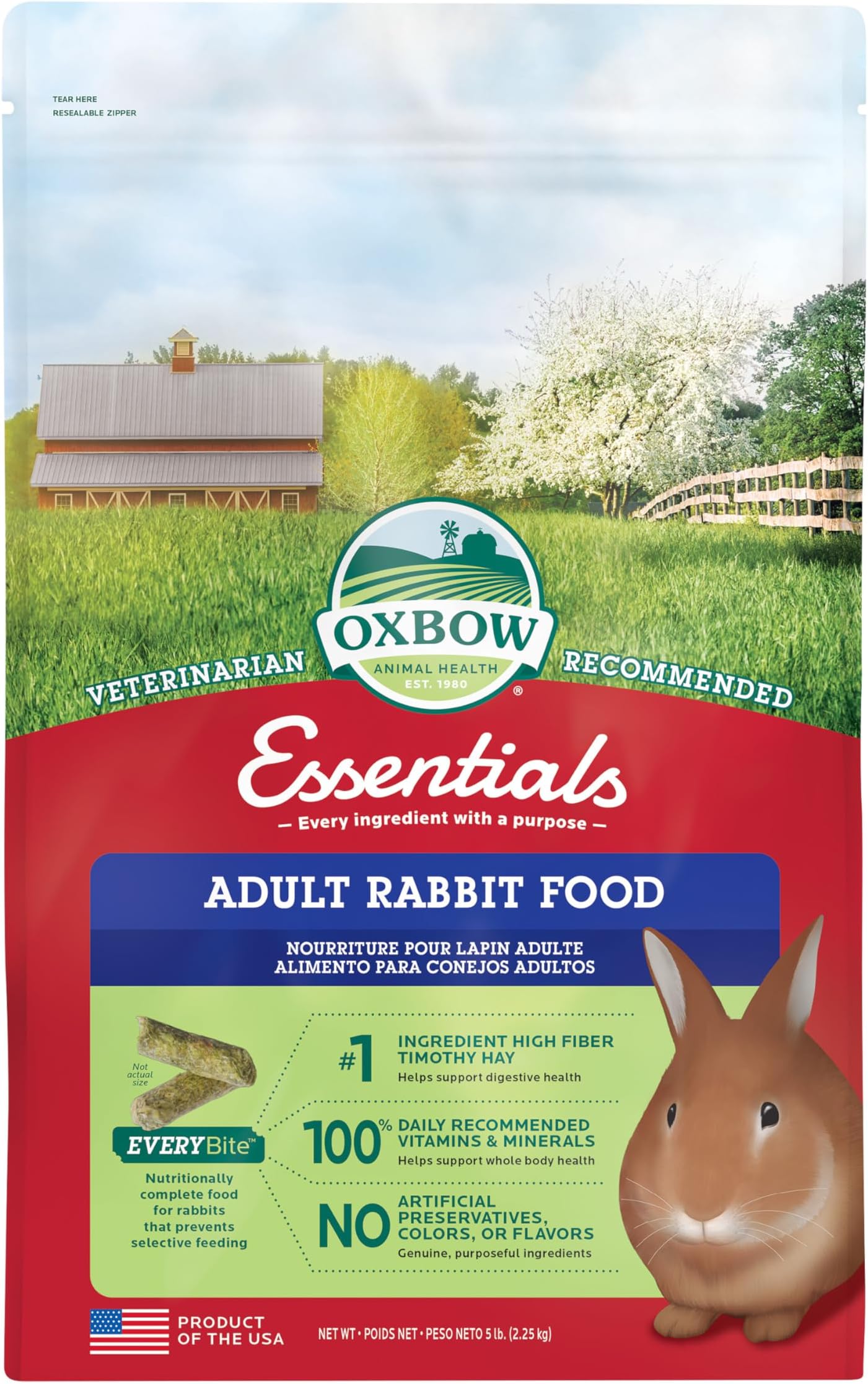 Oxbow Essentials Adult Rabbit Food - All Natural Adult Rabbit Pellets ...
