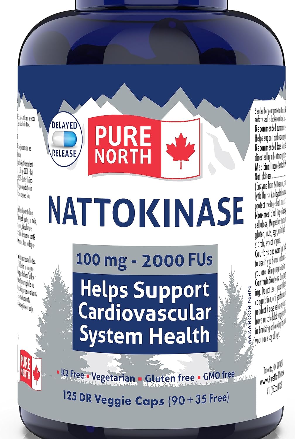 Pure North Naturals Nattokinase Supplement, 100mg, 2000 FU, 125 Delayed ...