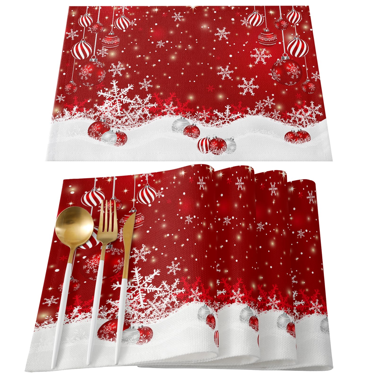 Amazon.com: Merry Christmas Placemats Set of 6,Cotton Linen Table Mats ...