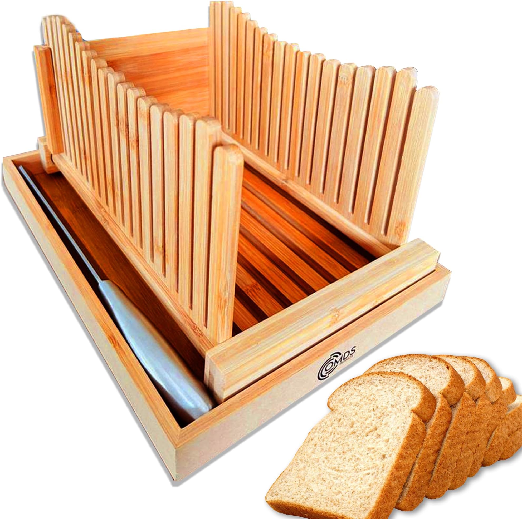 Amazon.com: OMDS Luxury Bamboo Bread Slicer with Knife - 3 Slice ...