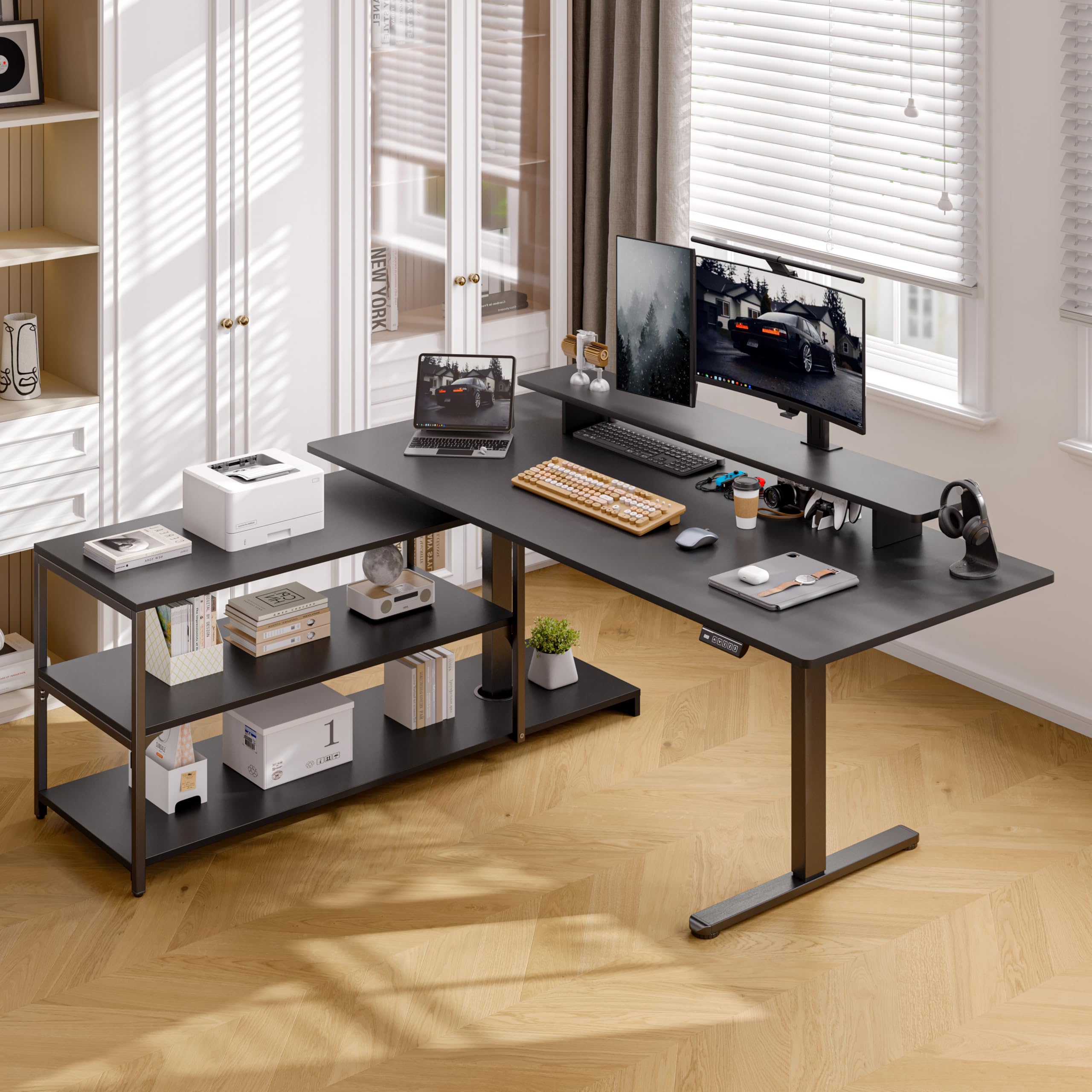 Amazon.com: ONBRILL L Shaped Standing Desk with File Cabinet, 63x24 ...