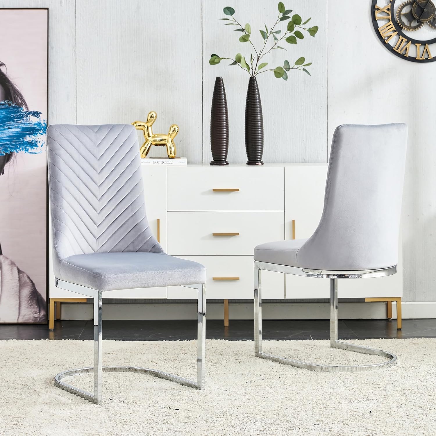 Amazon.com - Velvet Dining Chair Set of 2, Modern Striped Backrest ...