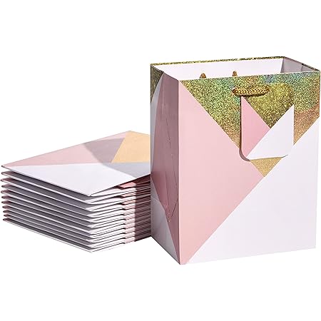 Amazon.com: Hallmark 6" Small Paper Gift Bags (8 Bags: White, Gold and ...