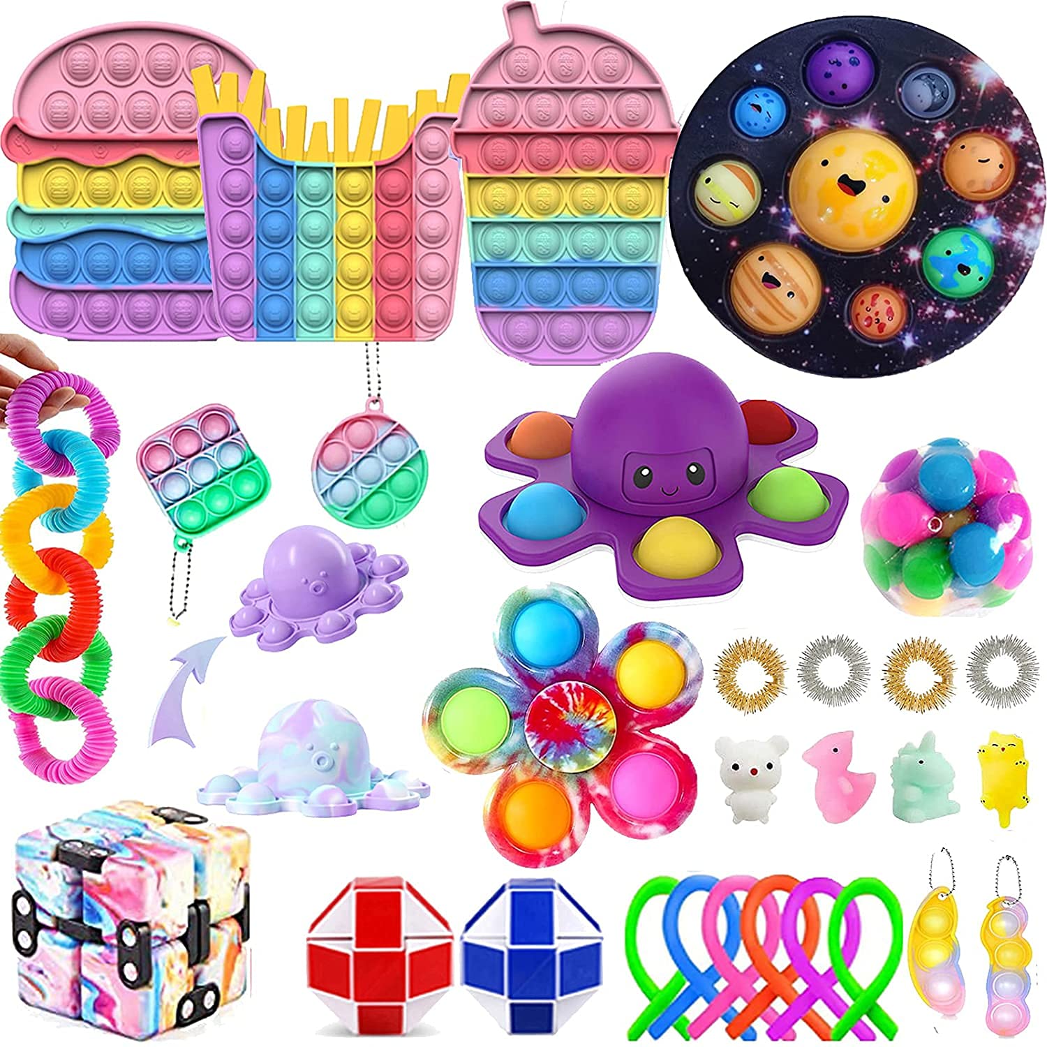 Buy Fidget Pack Fidget Toys Set, Rainbow Simple Dimple Spinner Sensory ...