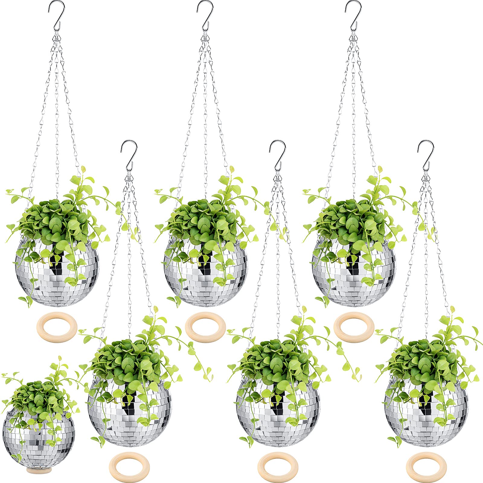 Remerry 6 Pcs Disco Ball Planter Mirror Ball Boho Hanging Planter ...