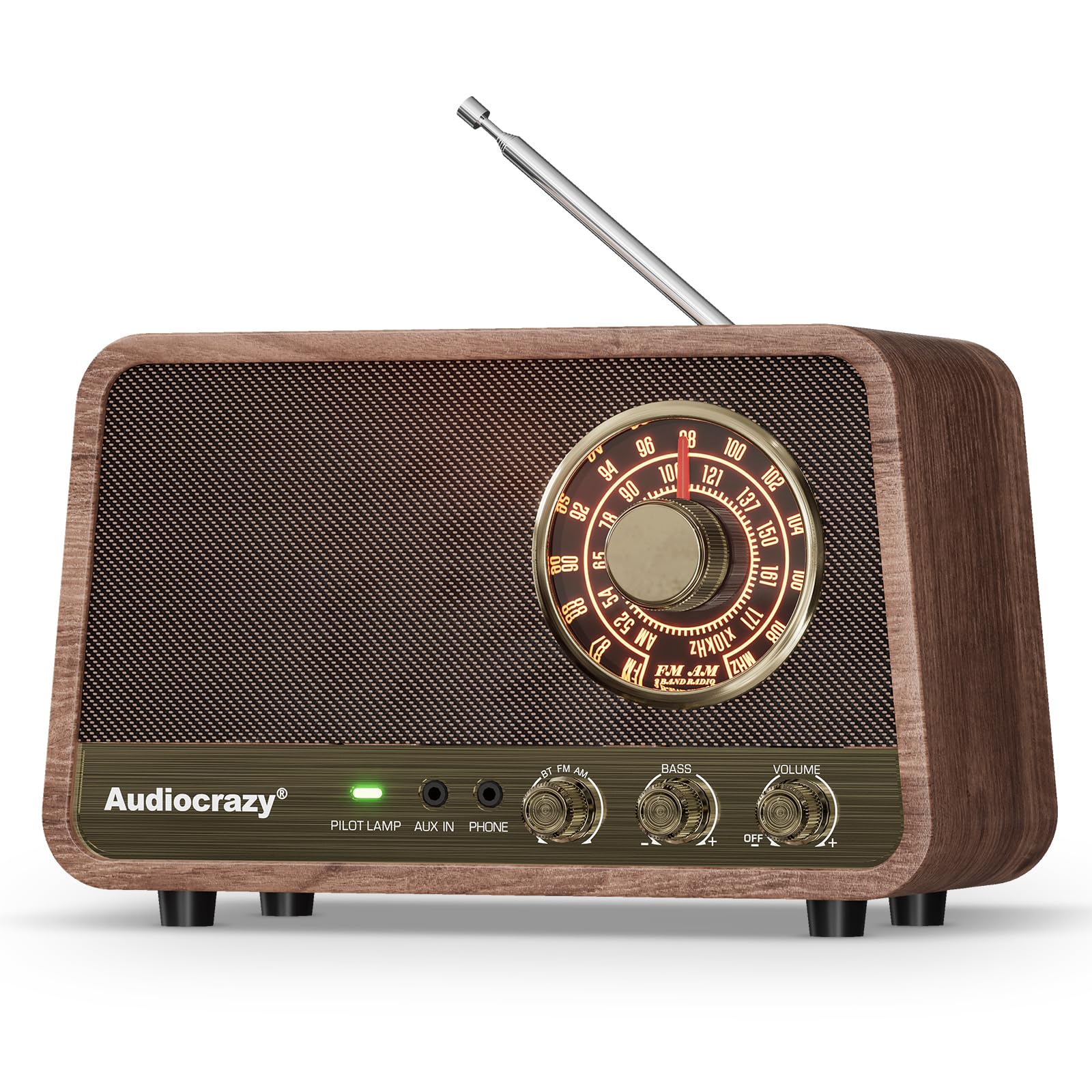 Amazon.com: Audiocrazy AM FM Radio Retro Table Top Radio with Bluetooth ...