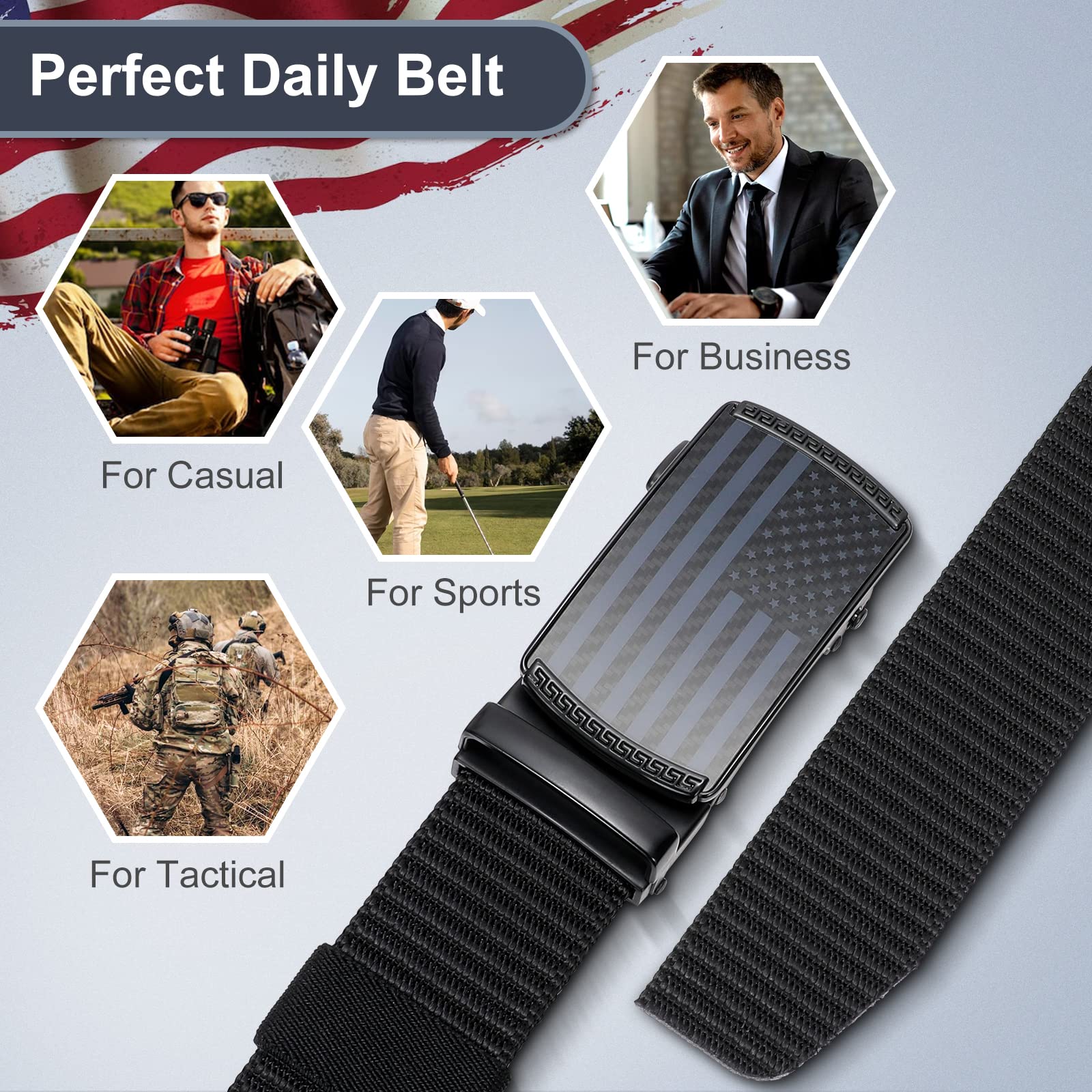 Snapklik.com : 4th Of July Belt For Men, American Flat Belt Black ...
