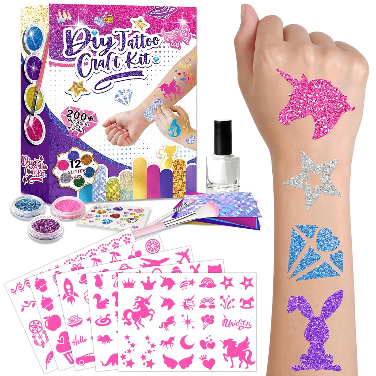 Amazon.com : Temporary Glitter Tattoos for Kids, Colorful Glitter ...