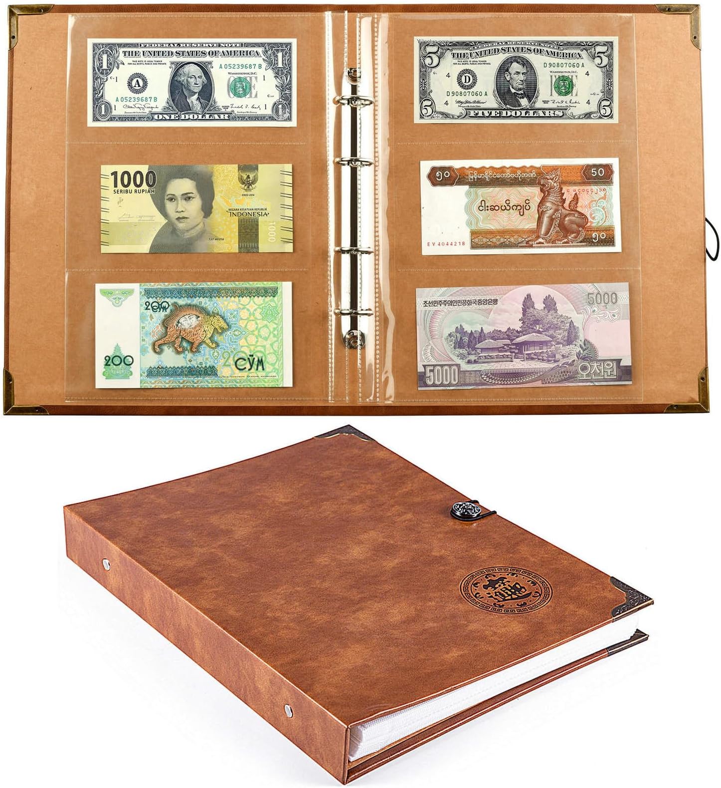 Amazon.com: Ettonsun Leather 60-Pocket Paper Money Album Currency ...