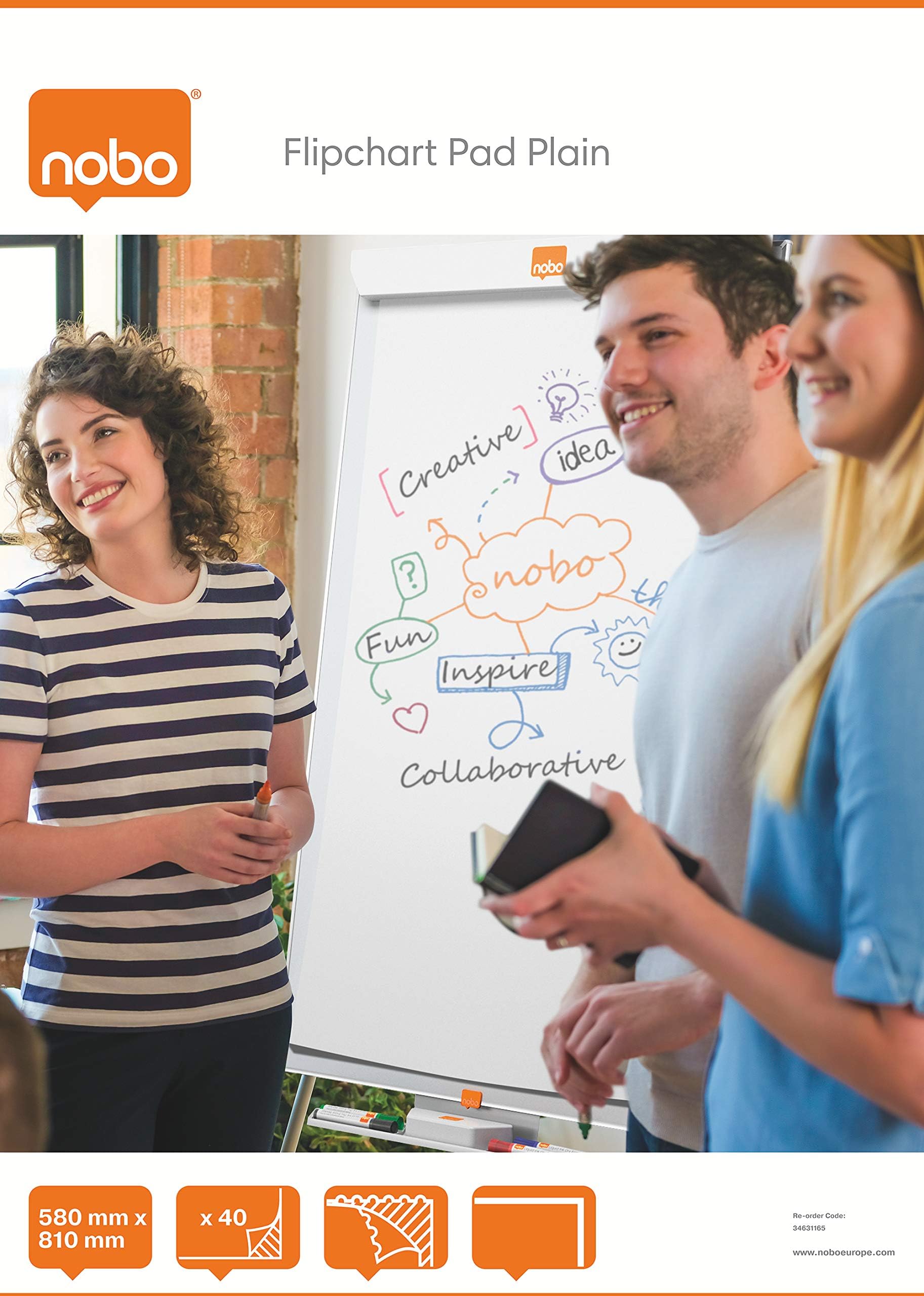 Amazon Basics Flipchart Pad, 40 Sheets, A1 Plain, 595 x 840 mm, (5-Pack ...