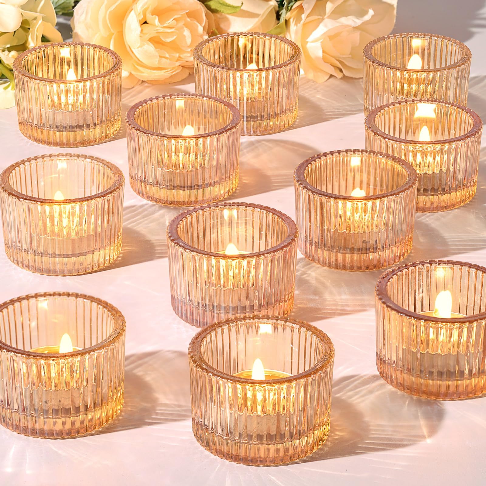 Amazon.com: 12 PCS Clear Tealight Candle Holders - Glass Votive Candle ...