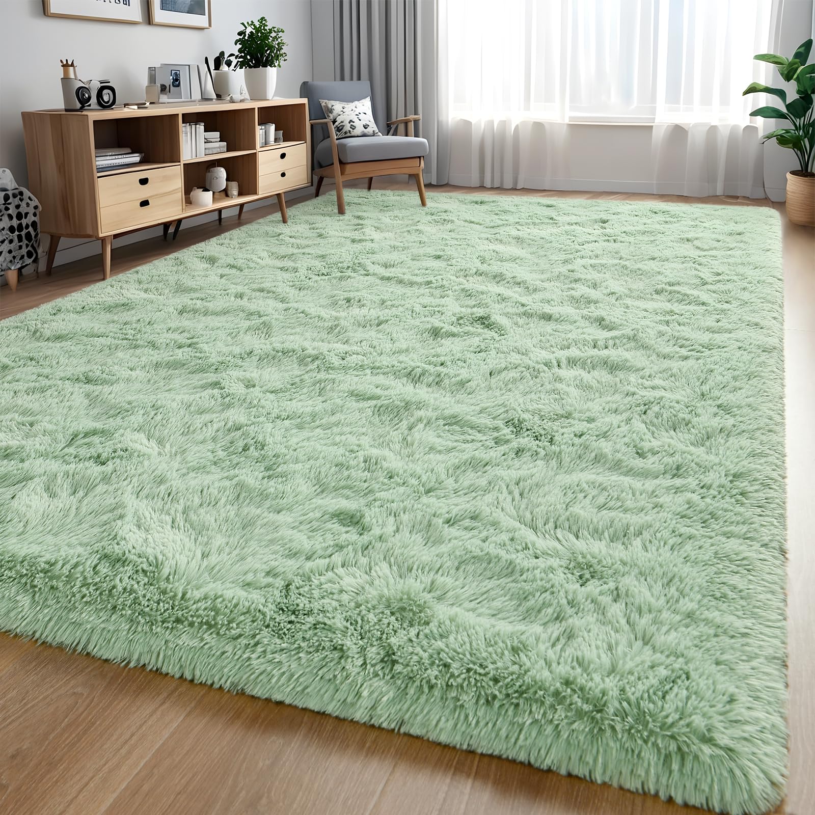 Nuttumico Fluffy Fuzzy Sage-Green Rugs for Bedroom, 4x6 Feet Soft Non ...