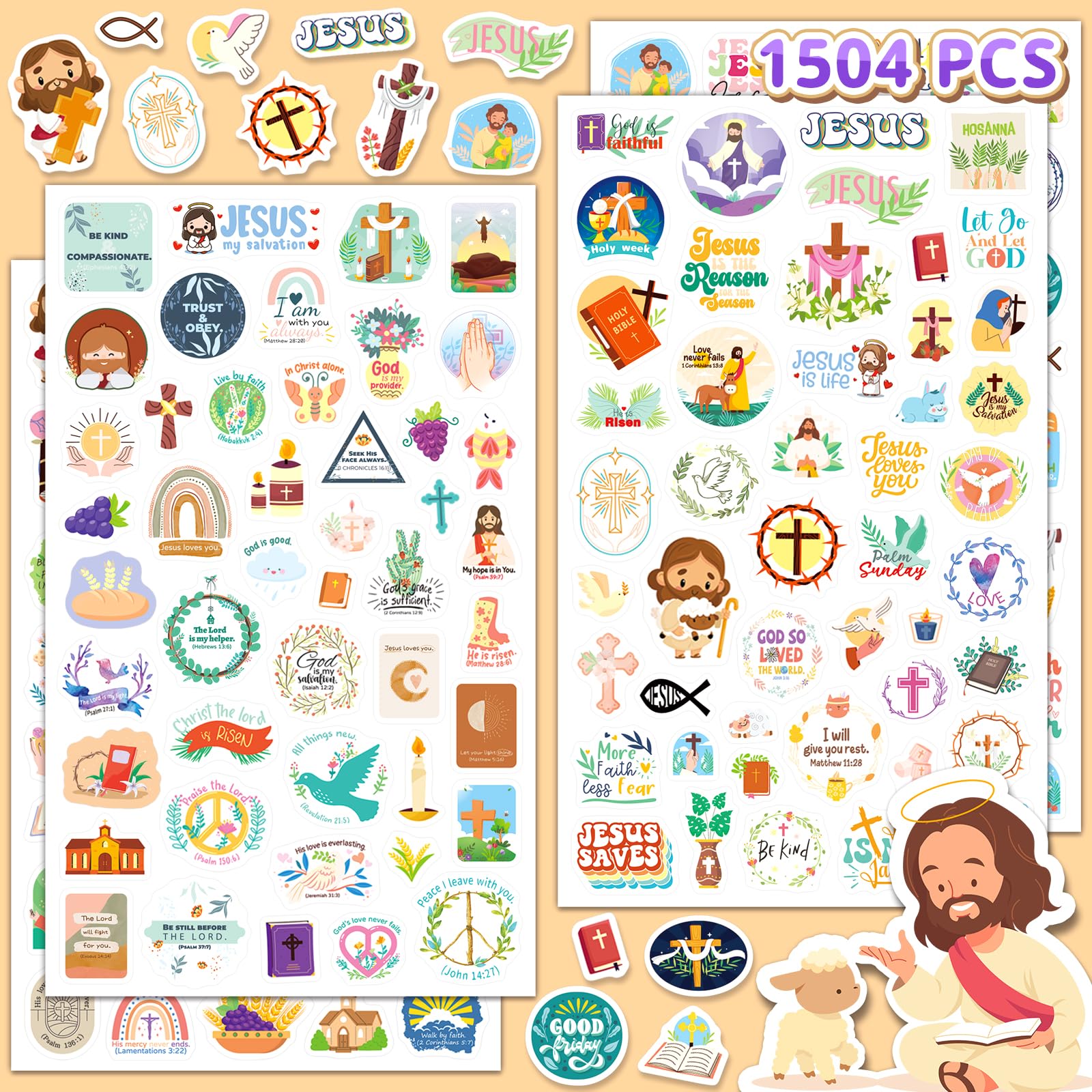 Amazon.com: Yqskt 1504 PCS Christian Stickers for Kids Adults, 32 ...