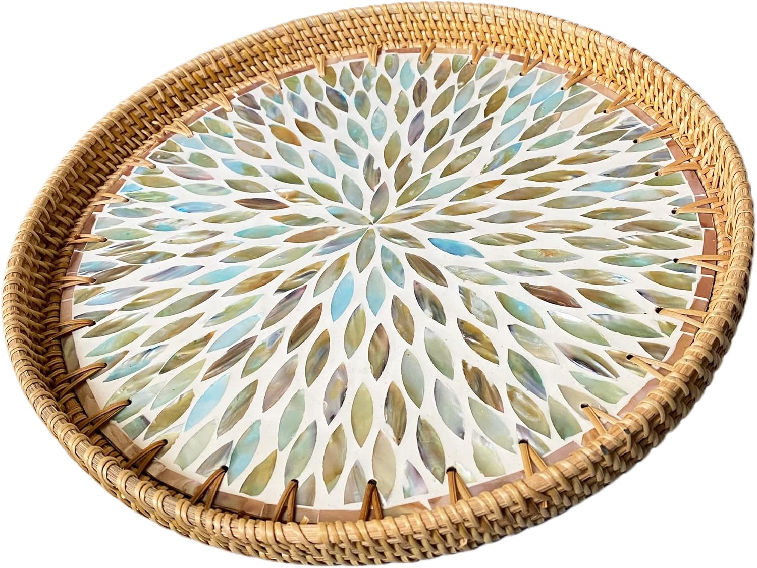 Amazon.com: i-lan Mother of Pearl Inlay and Natural Wicker Mixed 16Inch ...