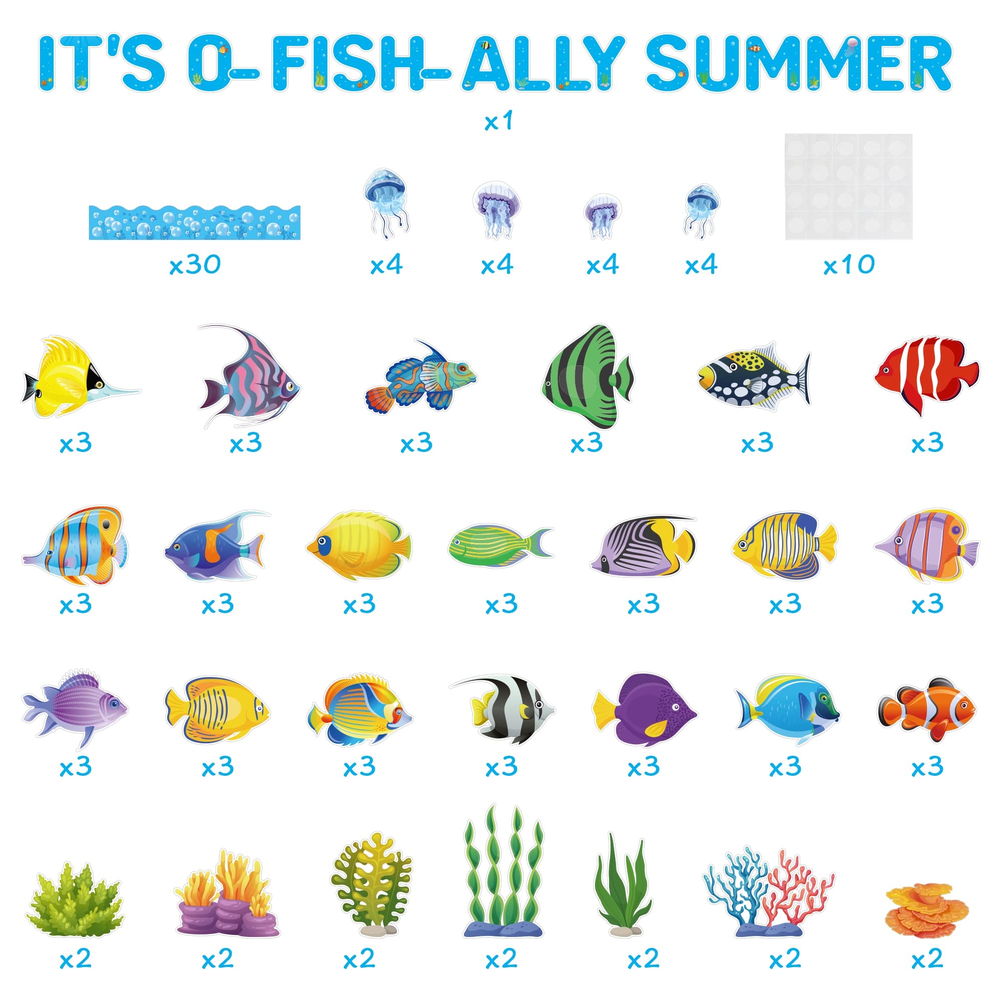 Snapklik.com : 151Pcs Summer Fish Ocean Bulletin Board Cutouts Border ...