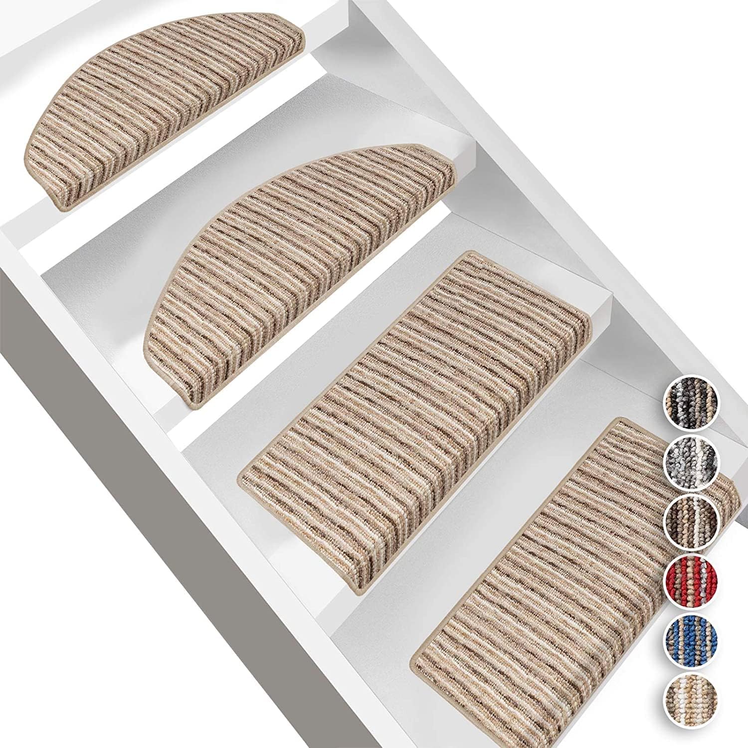 FLODI. Pattern Striped Stair Tread Mats Non Slip, Trier, Set of 15 ...