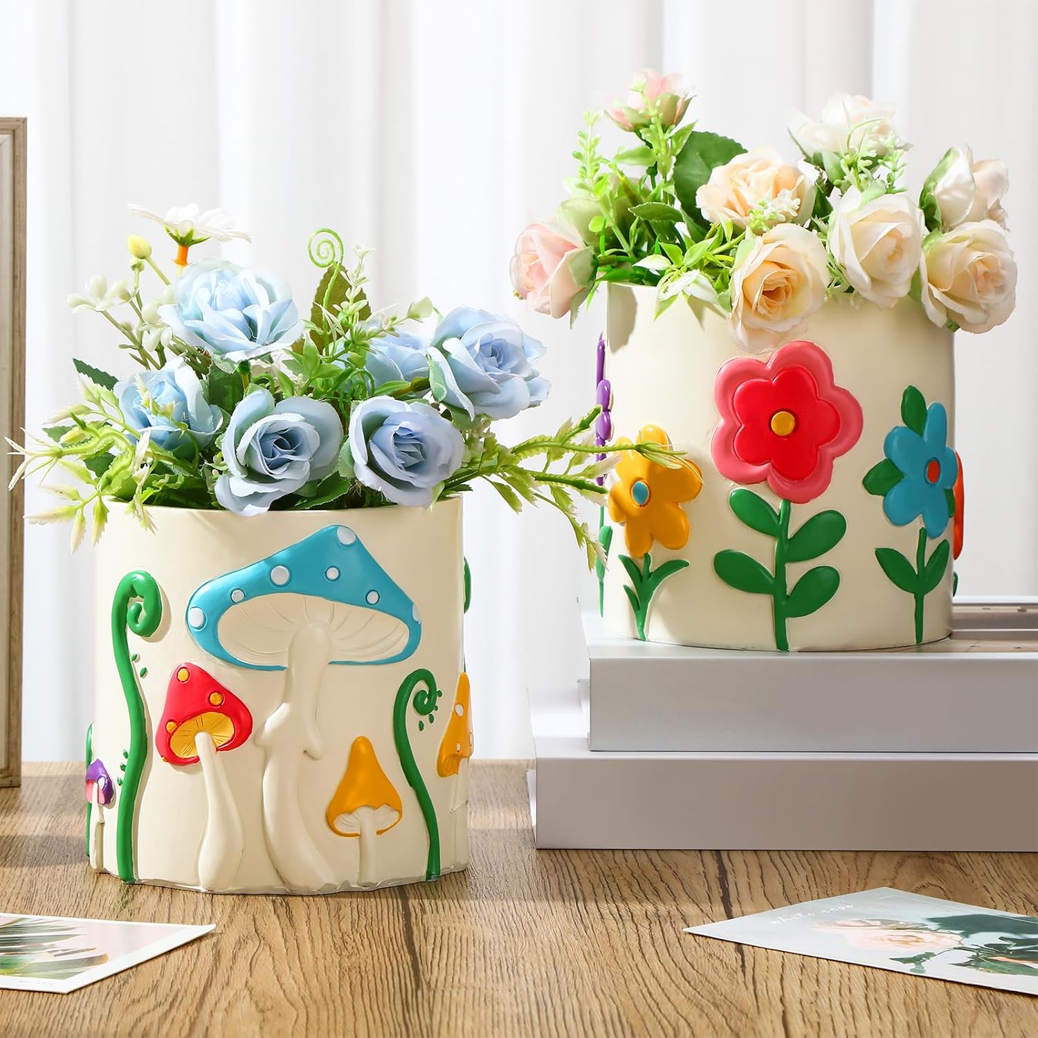 Amazon.com : FillTouch 2 Pcs Spring Cute Plant Pots 5'' Colorful ...