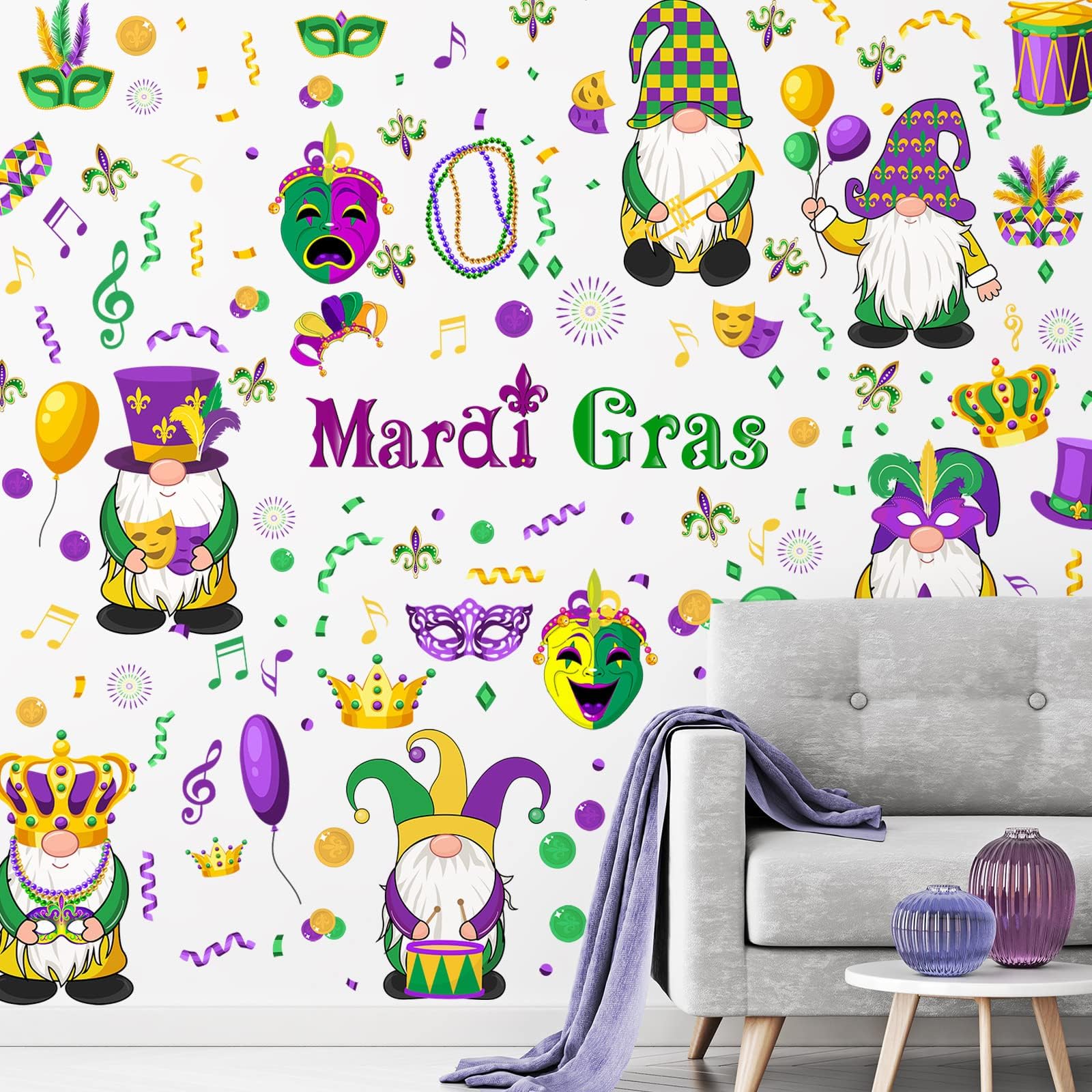 Capoda 135 Pieces Mardi Gras Wall Stickers, 6 Sheets Mardi Gras Wall ...