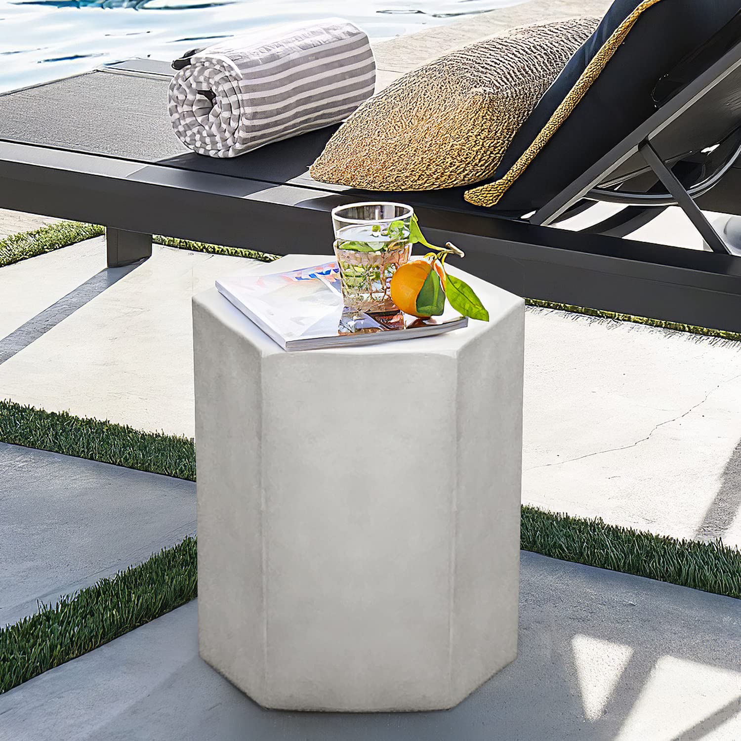 Amazon.com : COSIEST Concrete Accent Table, Hexagon Patio Side Table 14.5''Wx16''H, Modular ...