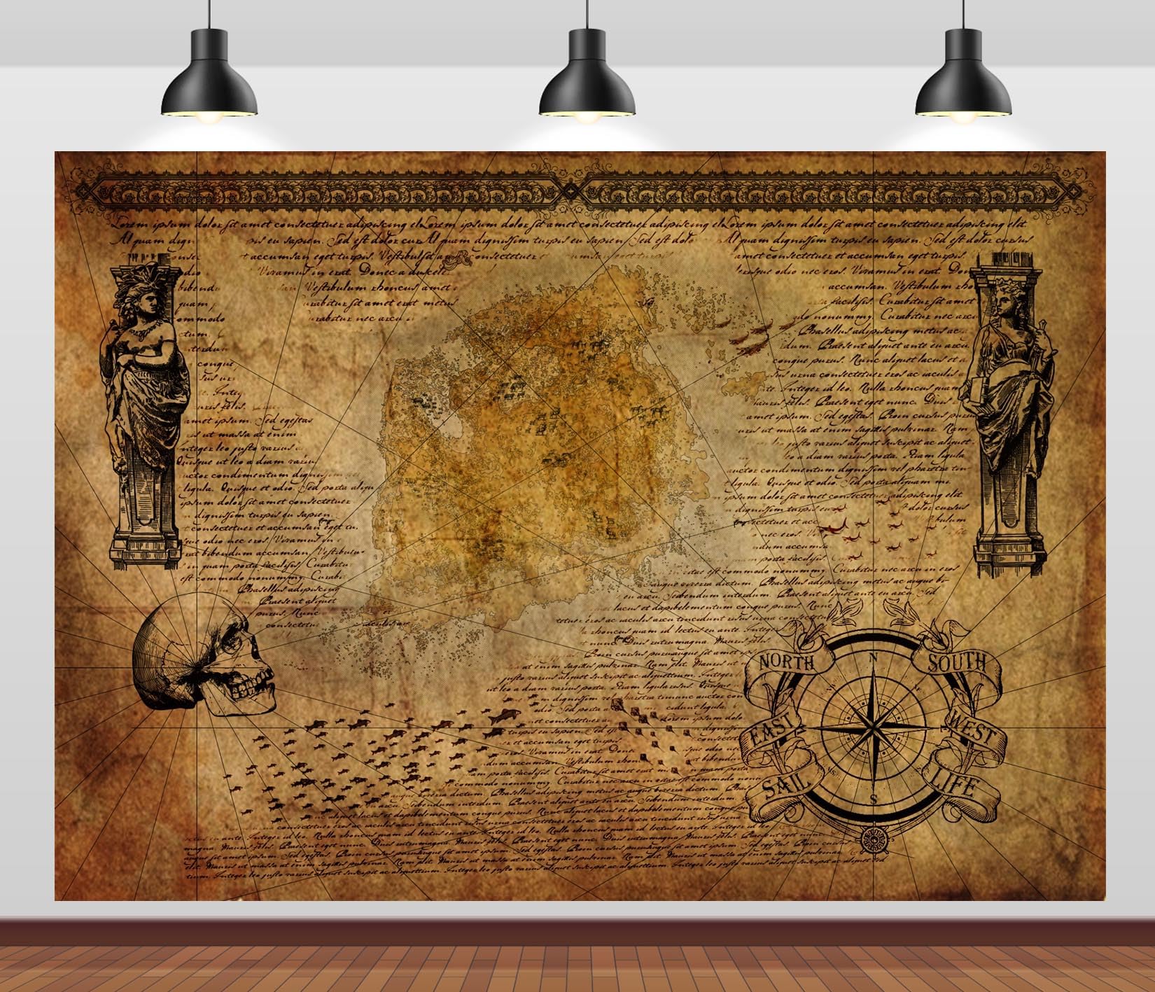 Map Tapestry 20x10ft Pirate Treasure Map Backdrop - Vintage Parchment ...