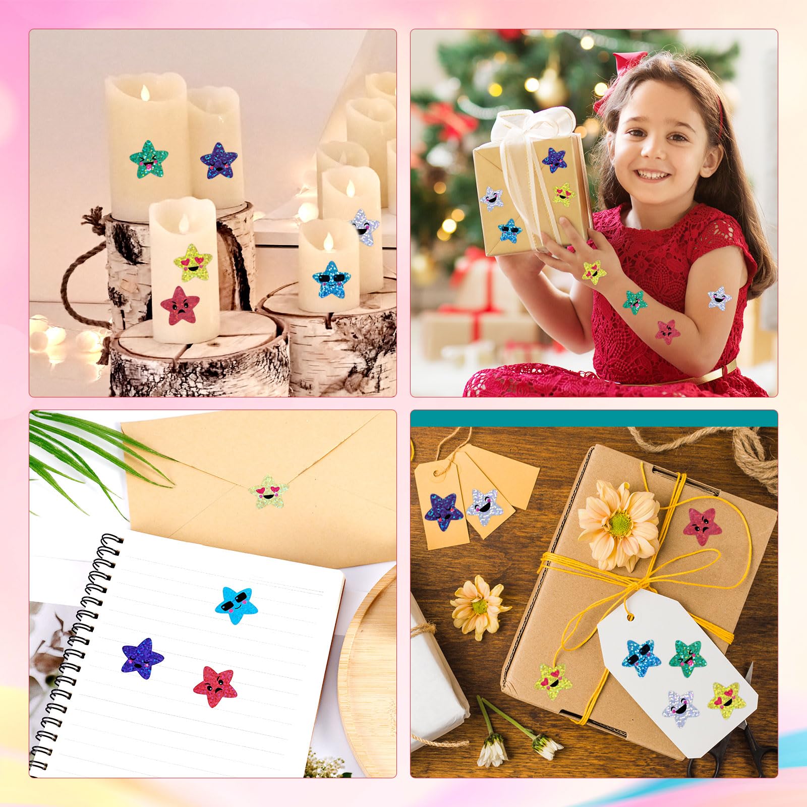 500pcs Glitter Smiling Star Stickers, 1 Inch Sparkly Star Sticker Roll ...