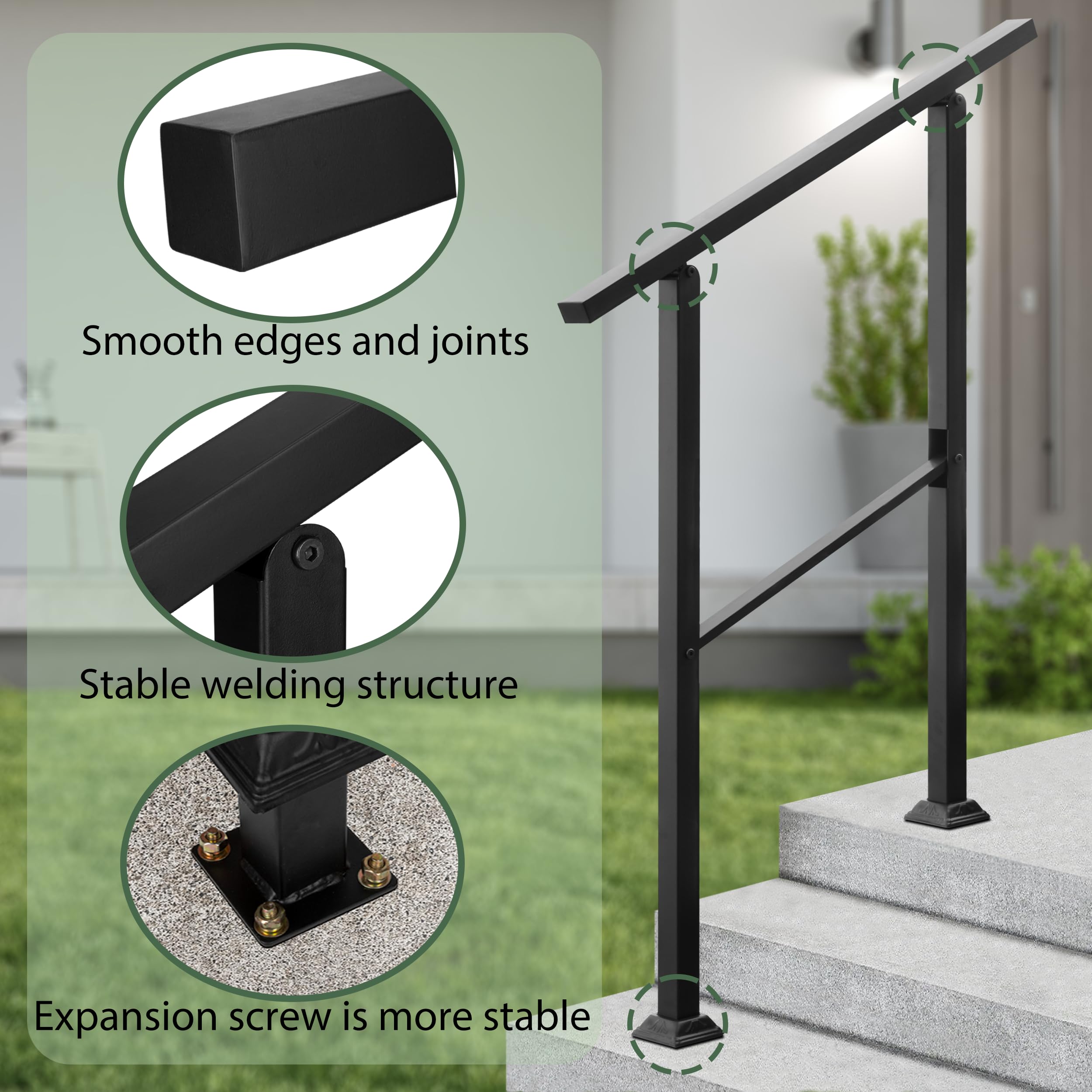 Snapklik.com : Auxdee Handrails For Outdoor Steps, 2 To 3 Step Heavy ...