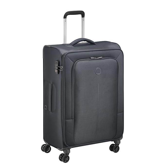 Buy Delsey Caracas Polyester 78 cm 4 Double Wheels Black Soft Suitcase ...
