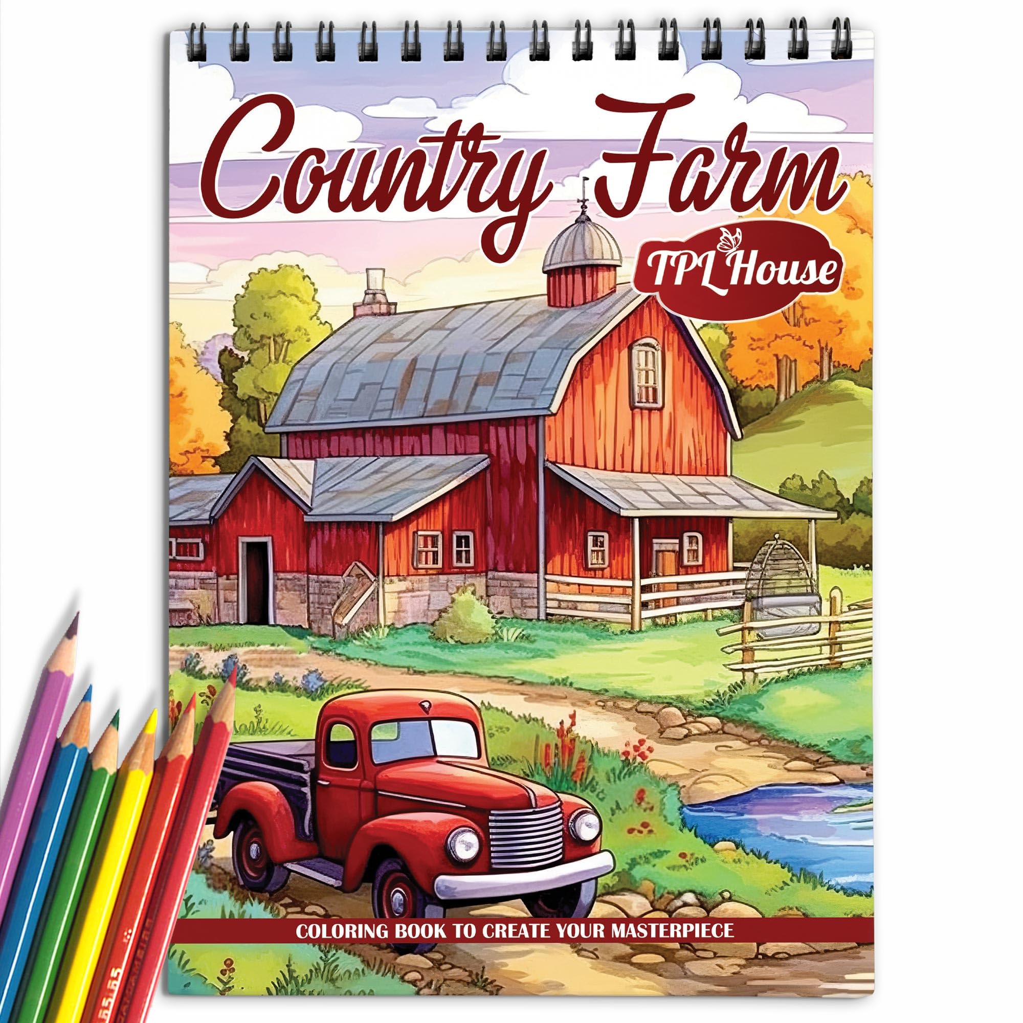 Amazon.com: TPLHOUSE Country Farm Coloring Book Spiral Bound for Adults ...