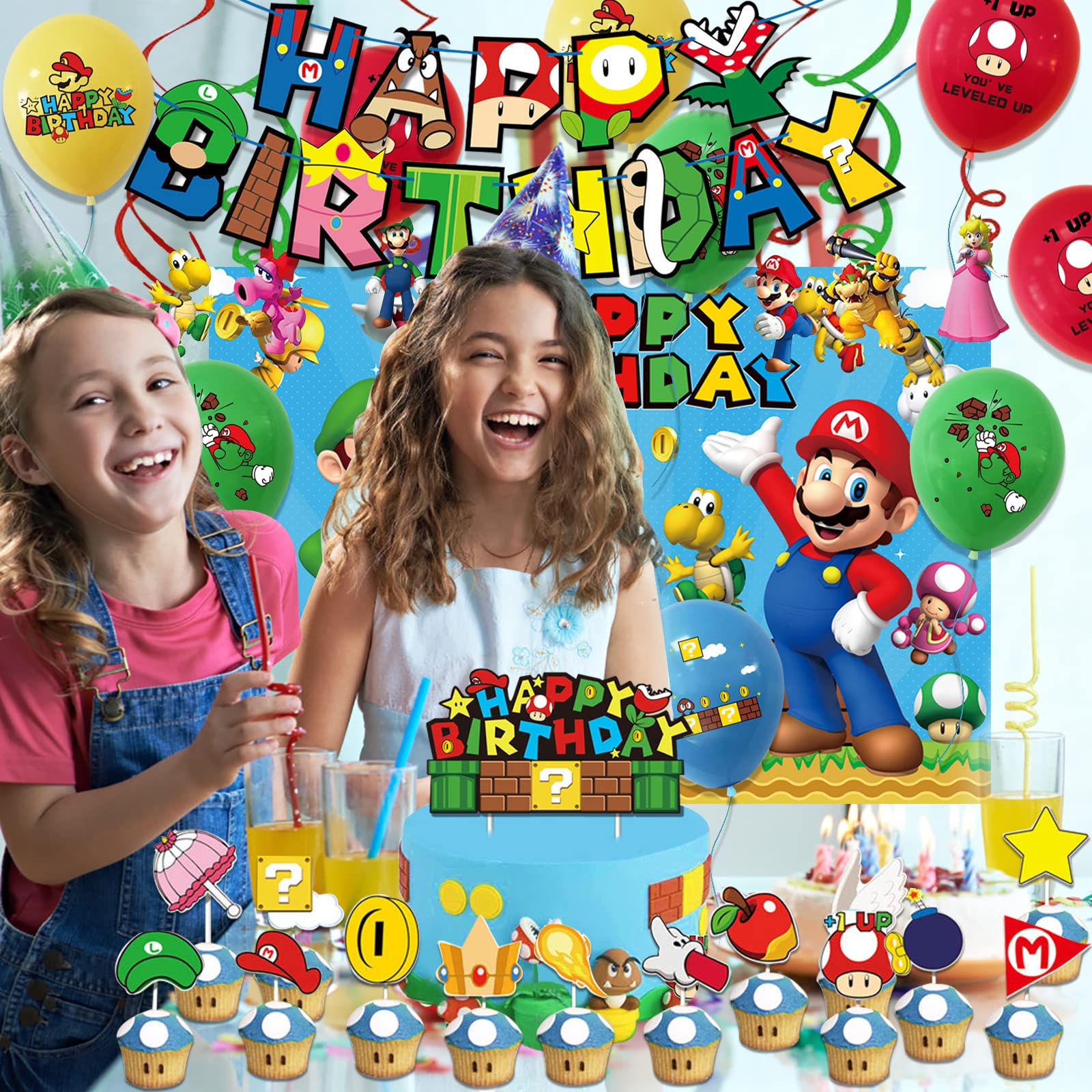 Snapklik.com : Mario Birthday Party Supplies Decorations Mario Backdrop ...