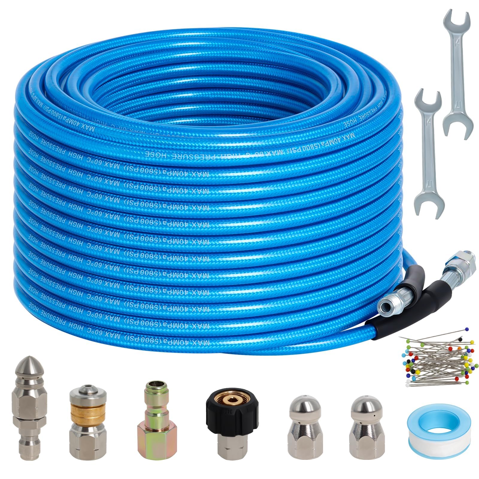 Buy 30M/100FT High Pressure Washer Hose Sewer Jetter Kit 5800 PSI Water ...