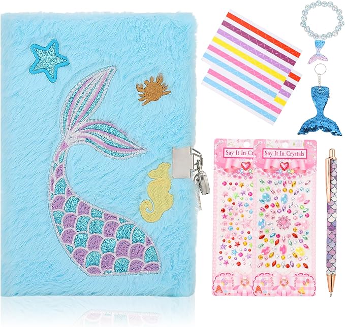 Amazon.com: Auidy_6TXD Mermaid Diary for Girls, Plush Diary with Lock ...