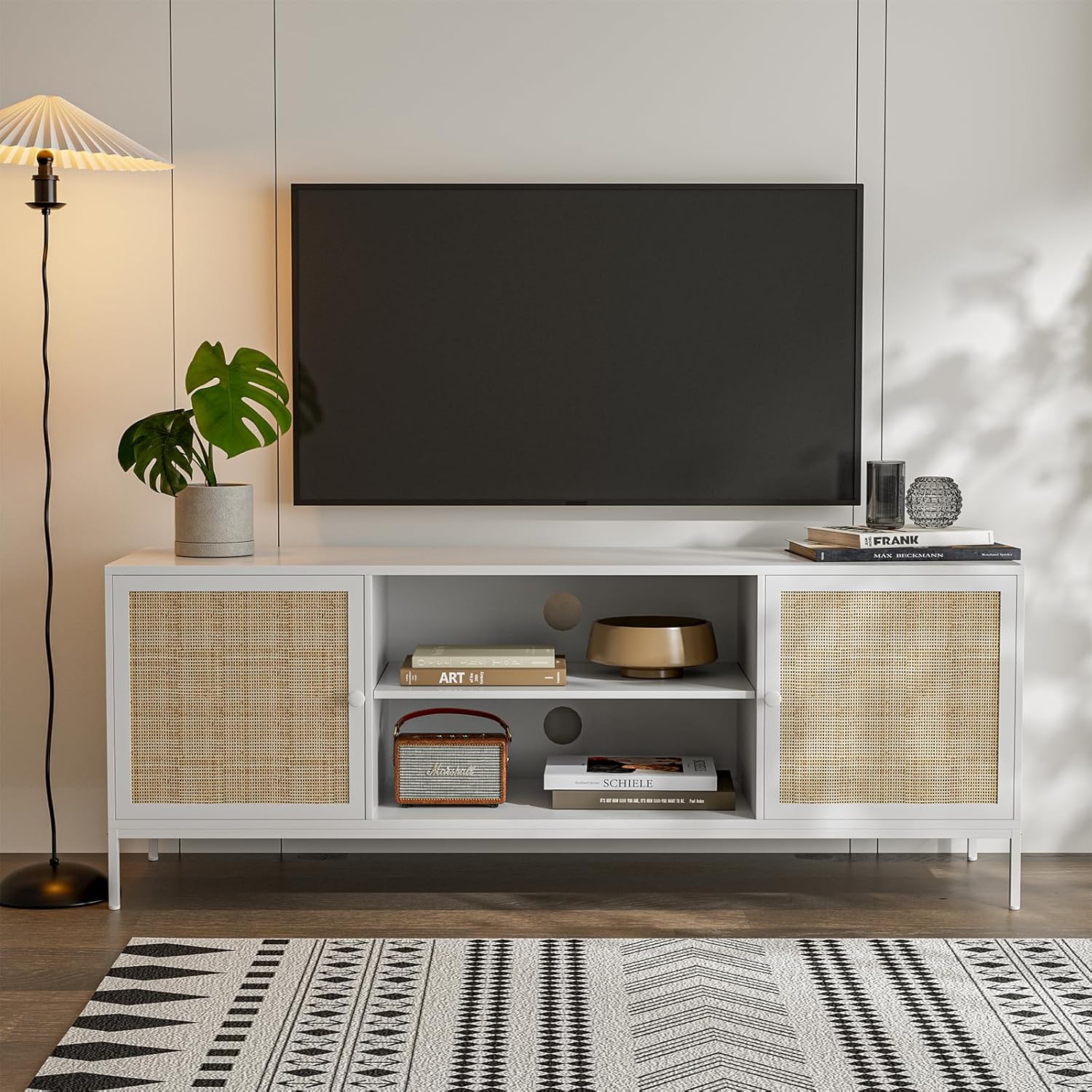 Amazon.com: AOVSA Rattan TV Stand 65 Inch TV Table, White TV Stand for ...