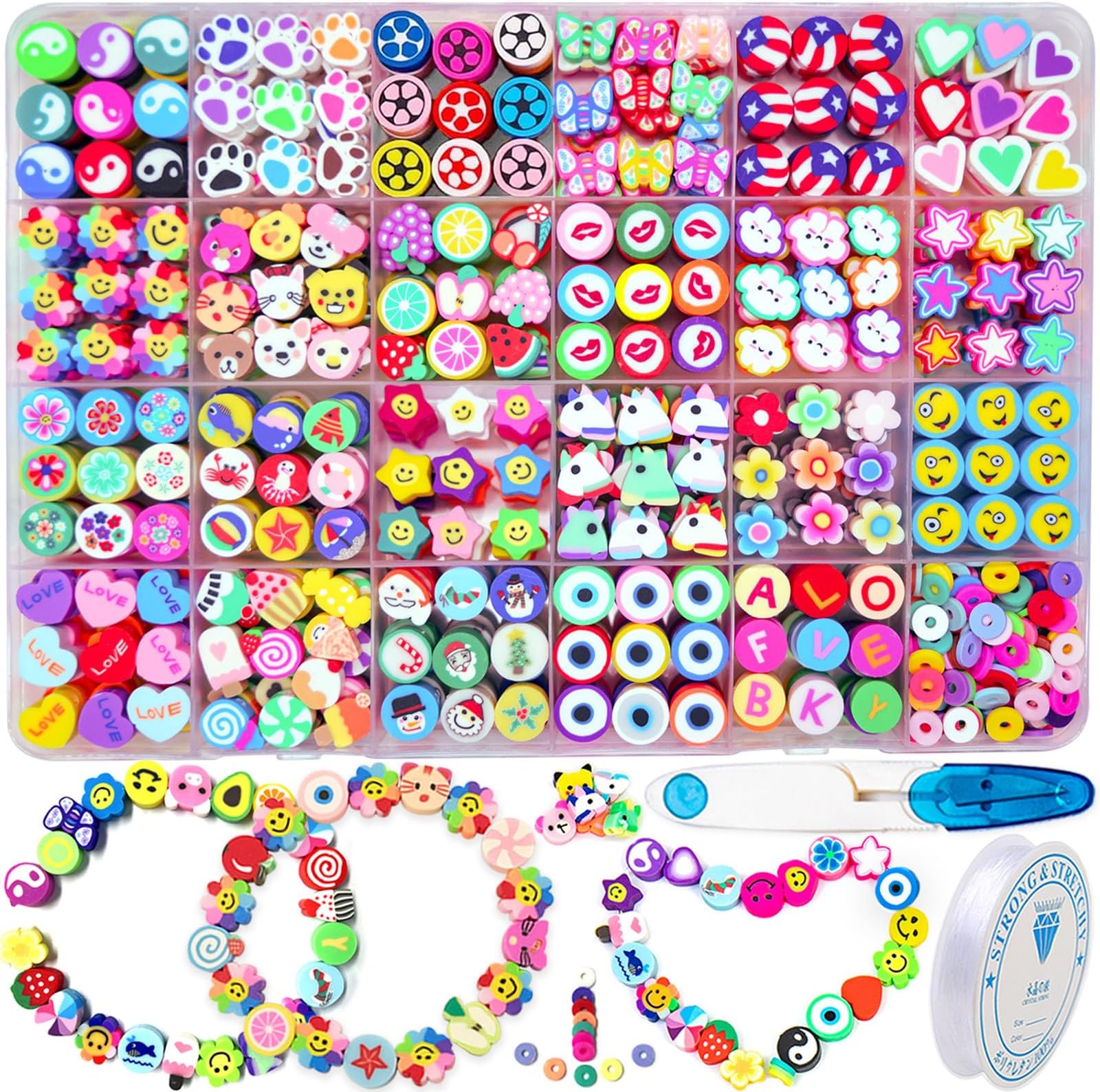 Amazon.com: 1000PCS Polymer Clay Beads Bracelet Making kit, 24 Style ...