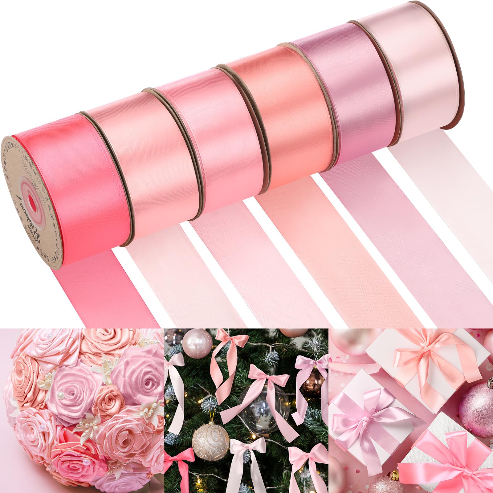 Amazon.com: Lyrow 200 Yards Pink Assorted Satin Ribbon 1 1/2 Inch x 6 ...