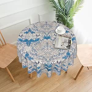 Amazon.com: William Morris Vintage Round Tablecloth,Vintage Blue Floral Plant Print Farmhouse ...