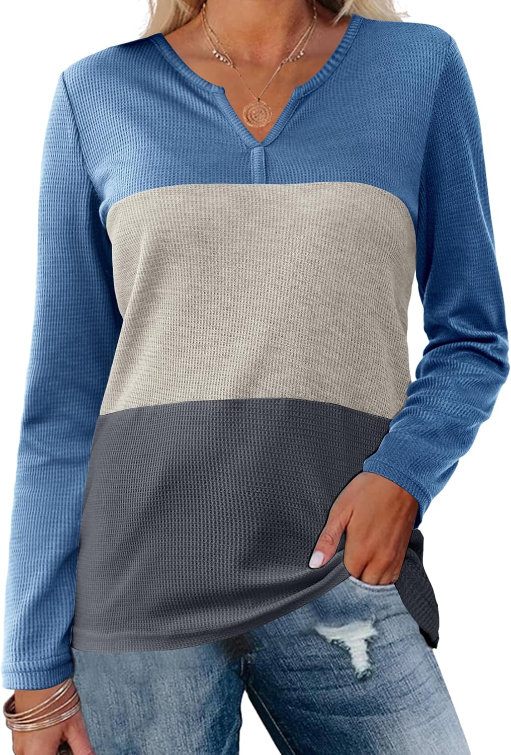 Zeagoo Ladies Top Long Sleeve Tops Women Tunics V Neck T Shirt Color ...