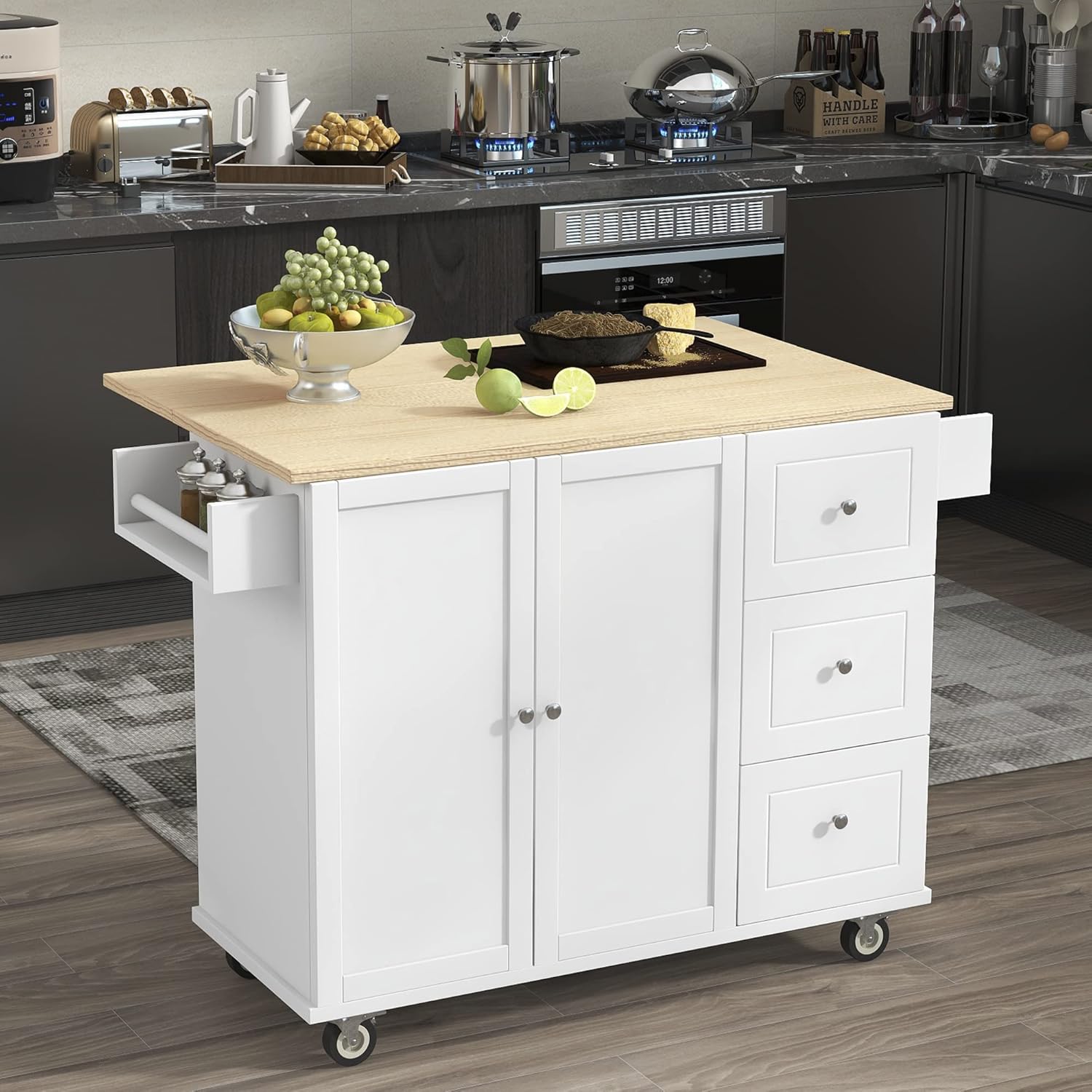 Amazon.com: LUMISOL Rolling Kitchen Island with Drop Leaf, Mobile ...