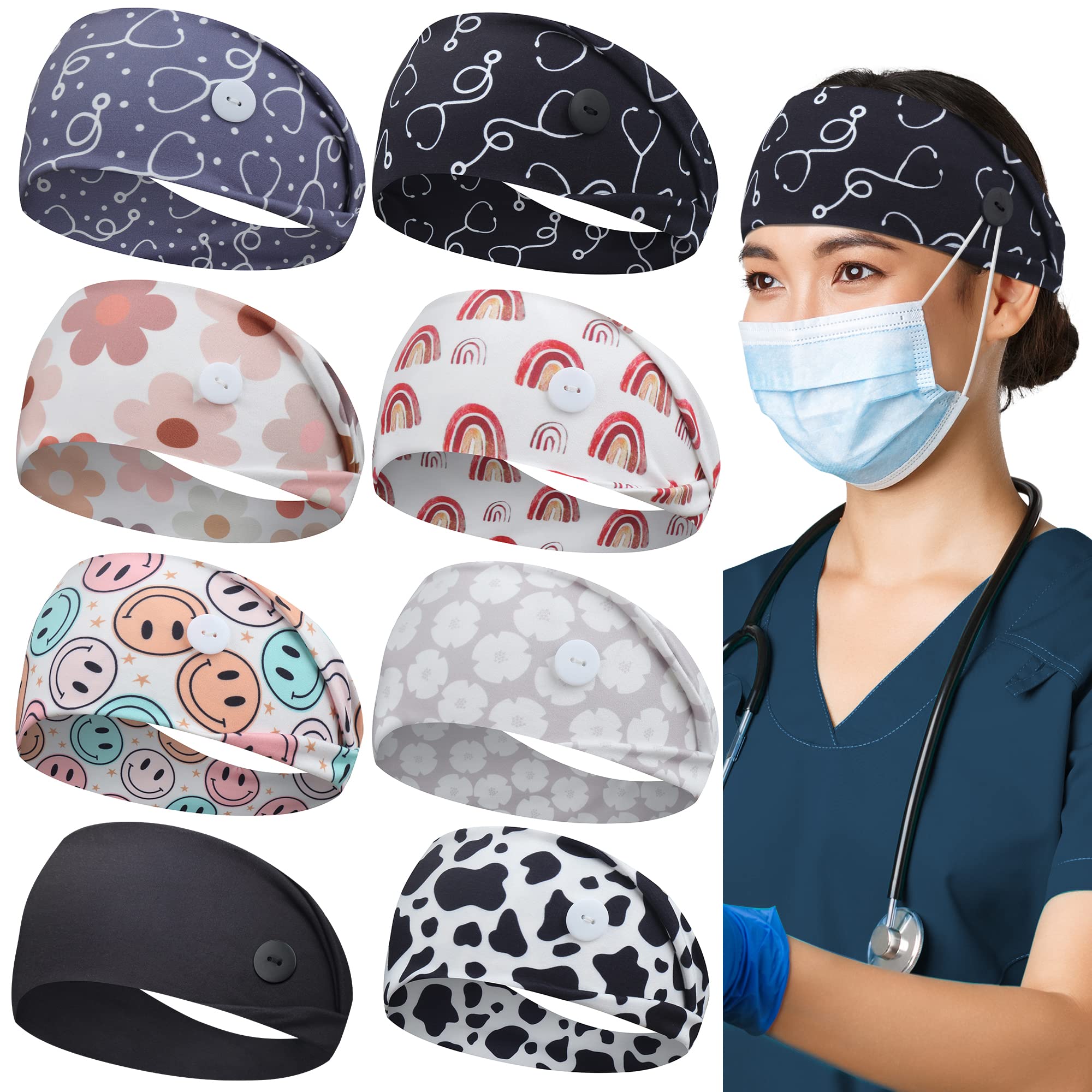 Amazon.com : ABAMERICA Headbands with Button for Mask, Wide Nurses ...