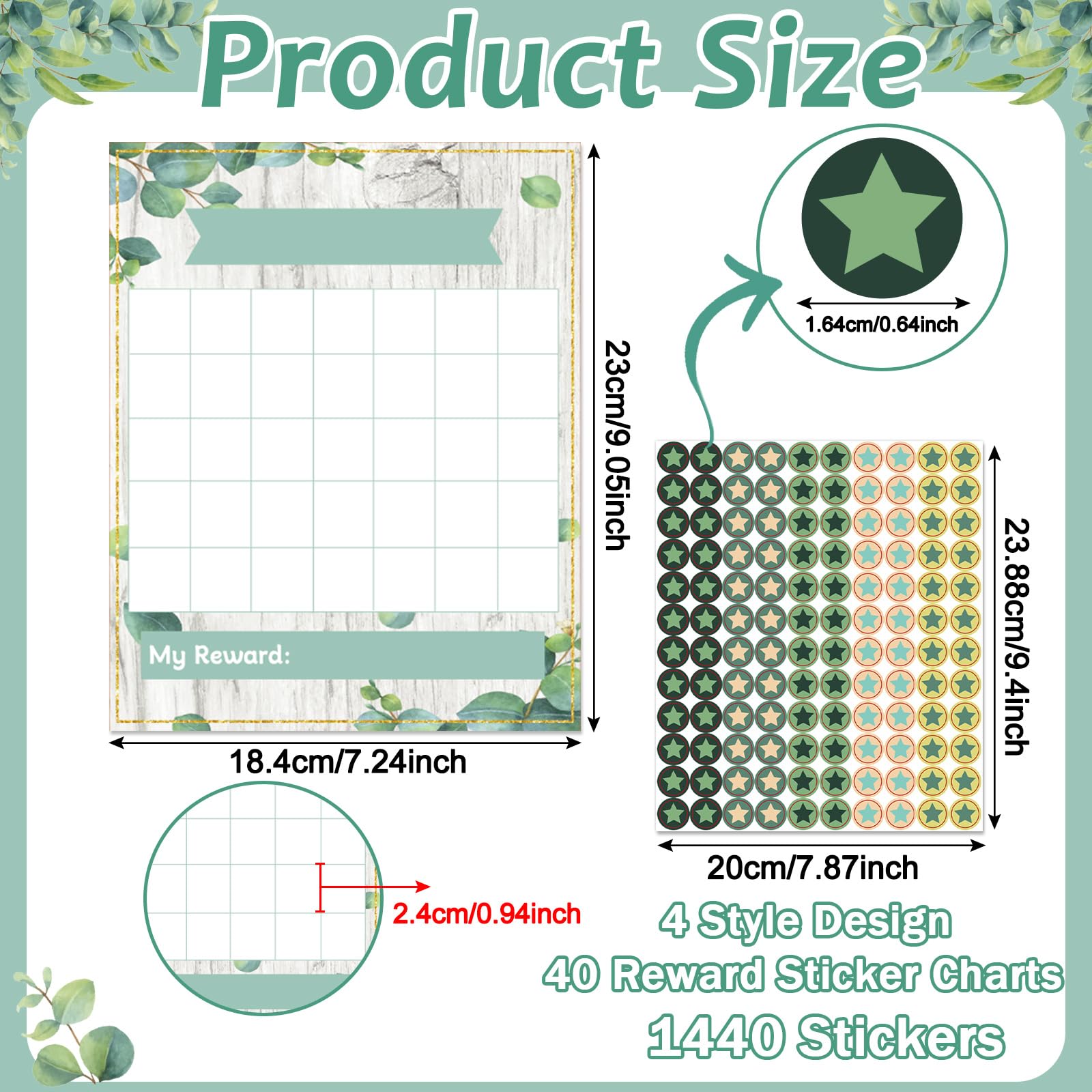 Snapklik.com : 40 PCS Simply Boho Reward Sticker Charts Eucalyptus ...