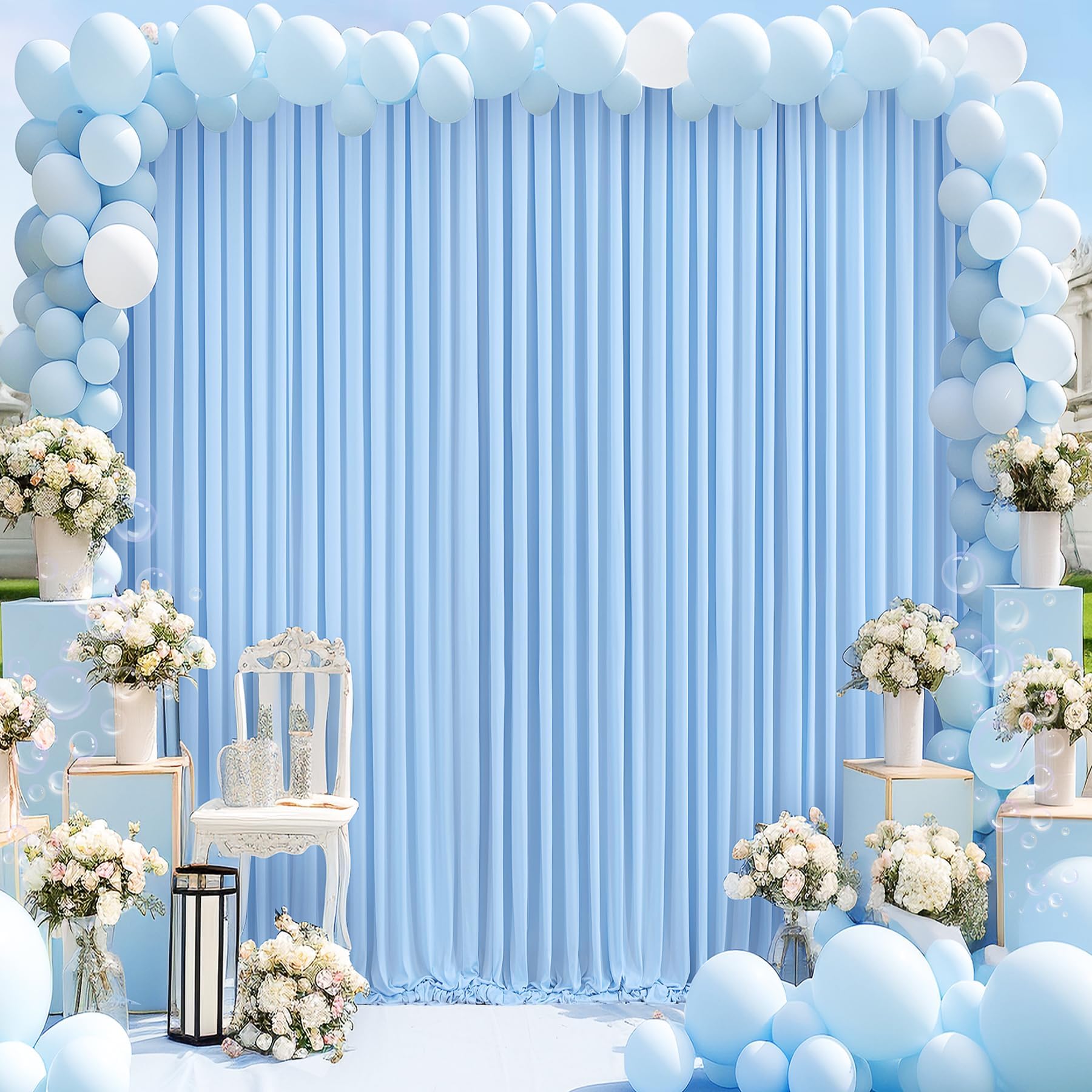10ft x 10ft Baby Blue Backdrop Curtain for Baby Shower Parties Light ...